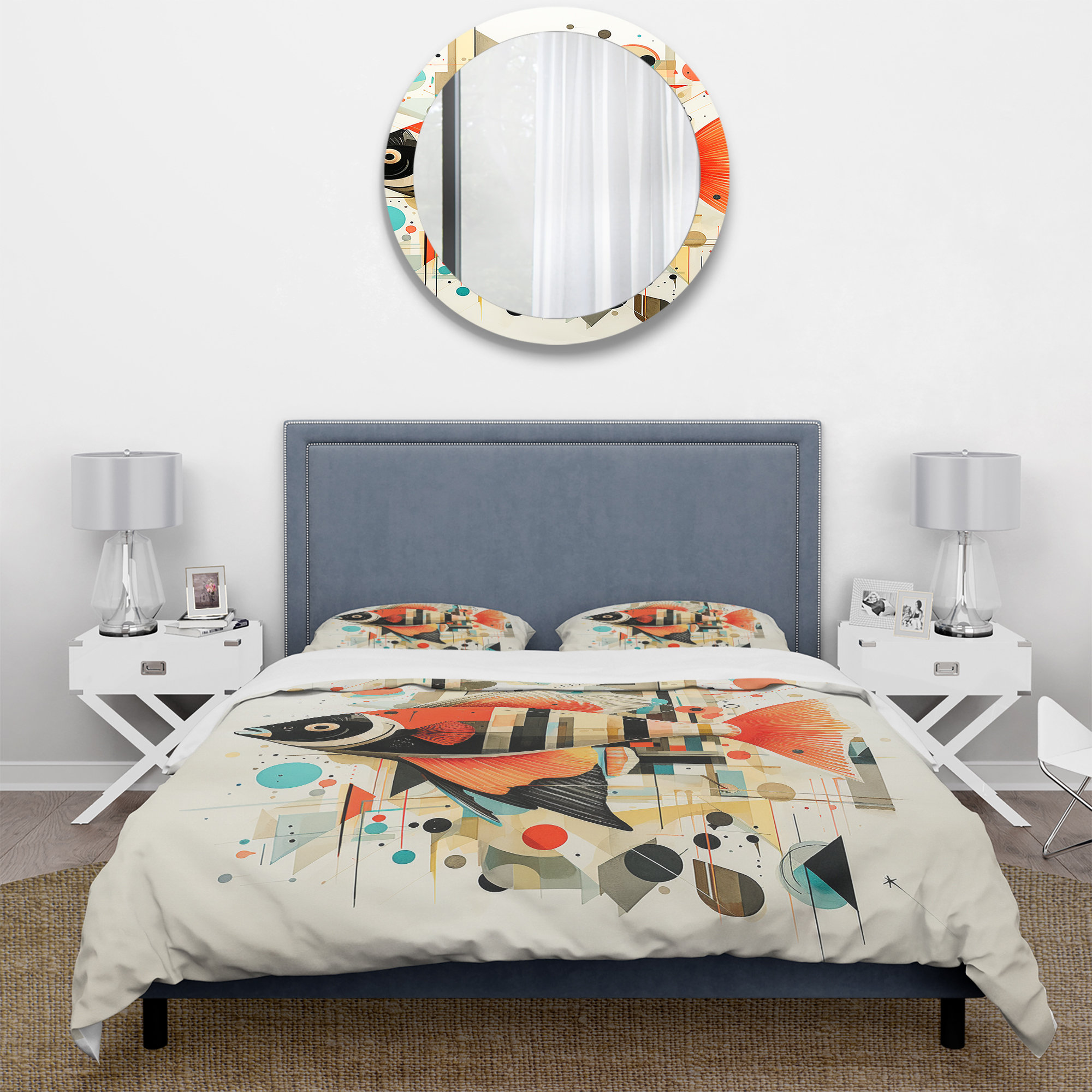 Design Art Red Art Deco Fish Collage - Beach People Duvet Cover Set ...