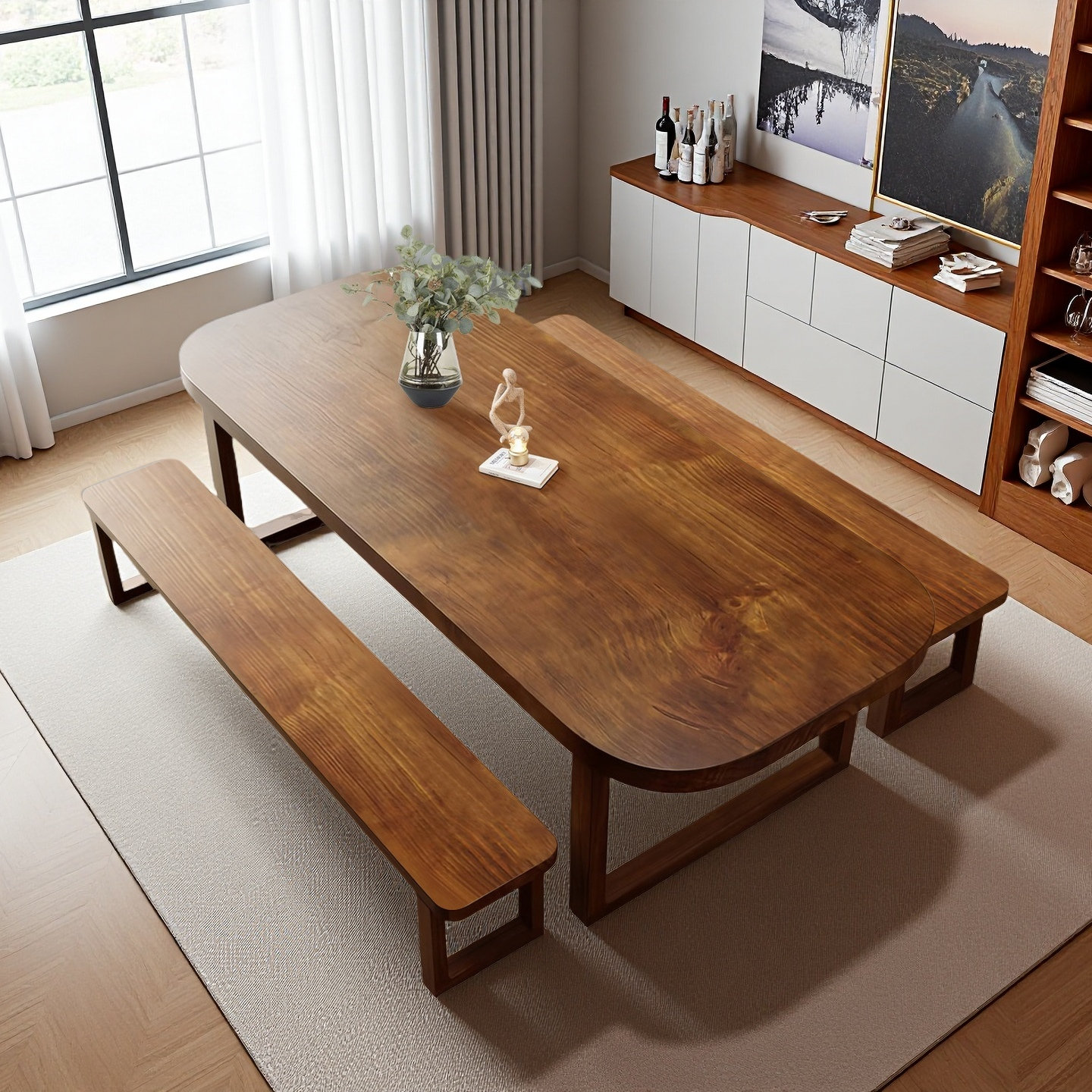 One Allium Way® Solid Wood Rectangular Brown Dining Table and Chairs ...
