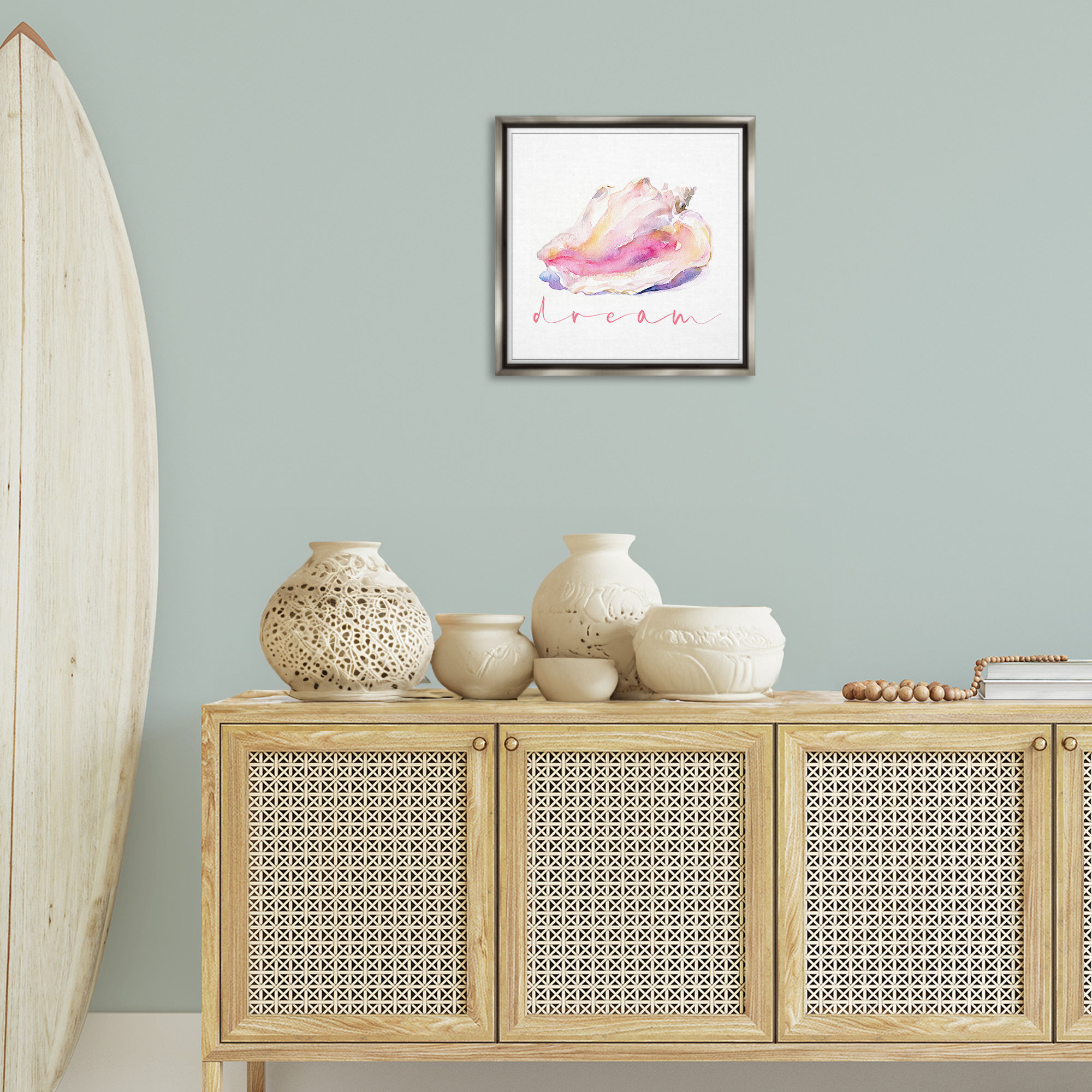 Highland Dunes Conch Dream Phrase Framed Floater Canvas Wall Art by ...