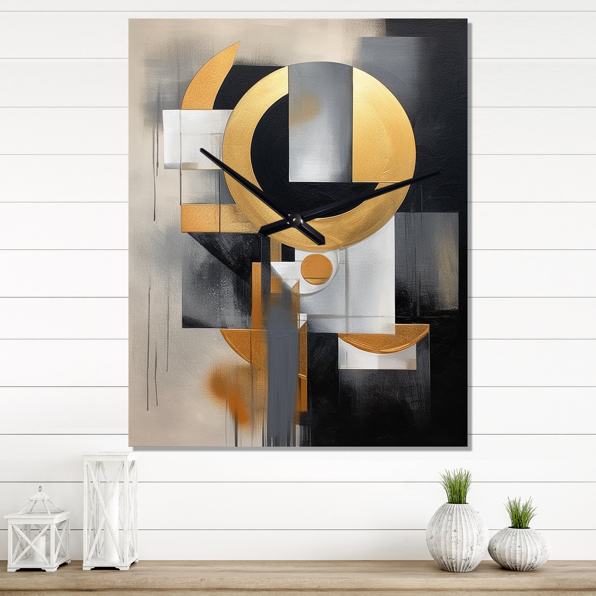 Ivy Bronx Gold Black Shapes In Harmony - Abstract Shapes Modern Wall ...