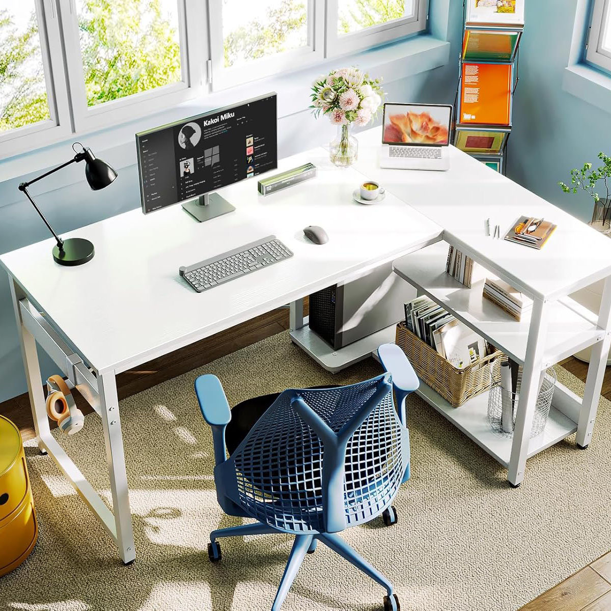 Inbox Zero L Shaped Computer Desk, Small Corner Desk With Storage ...