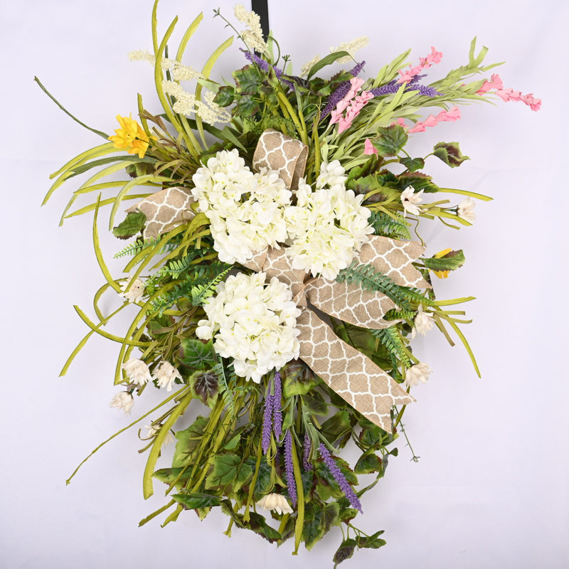 The Holiday Aisle® Faux Spring Front Door Hydrangea Swag & Reviews ...