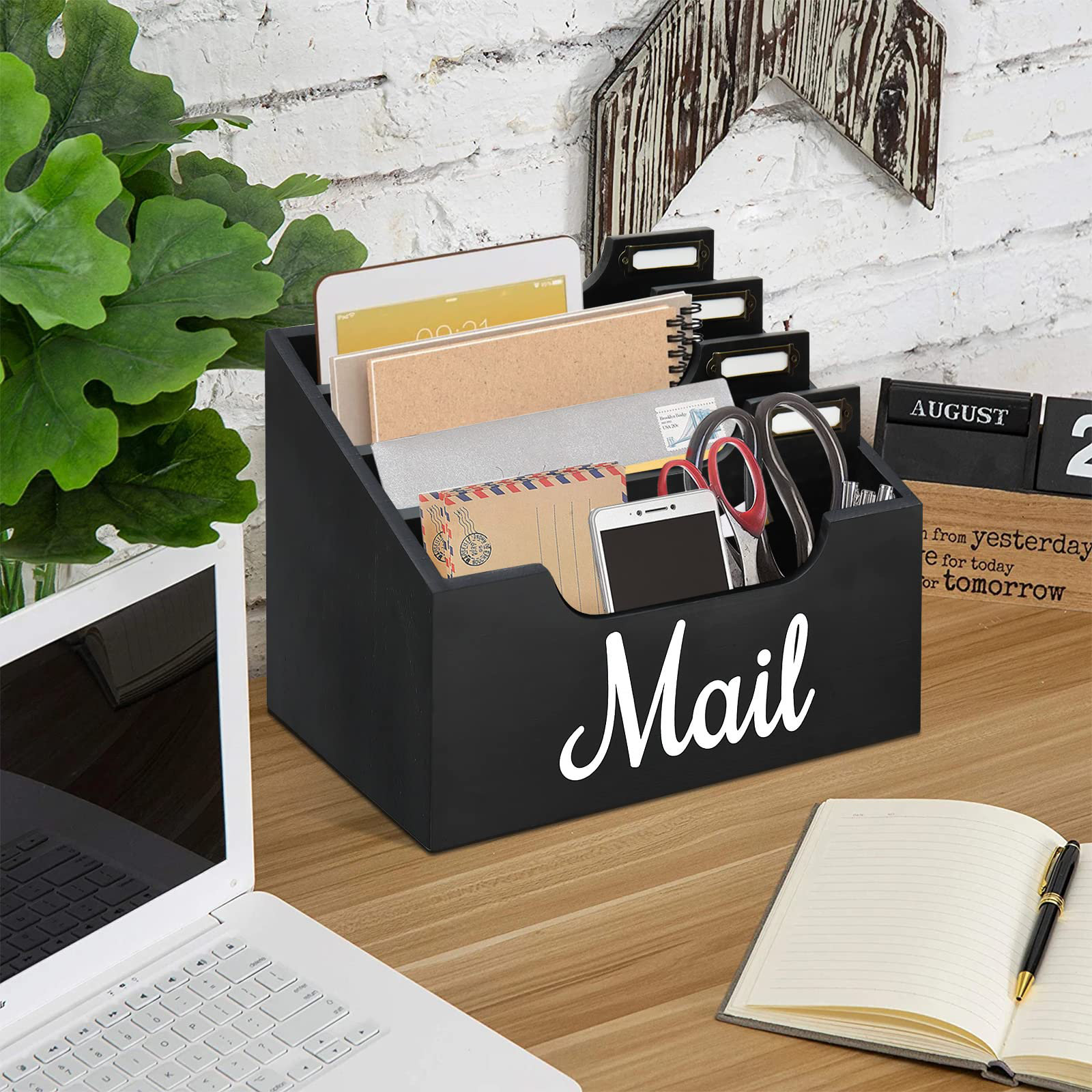 Inbox Zero Rustic Mail Organizer Letter Sorter For Counter, Mail Holder ...