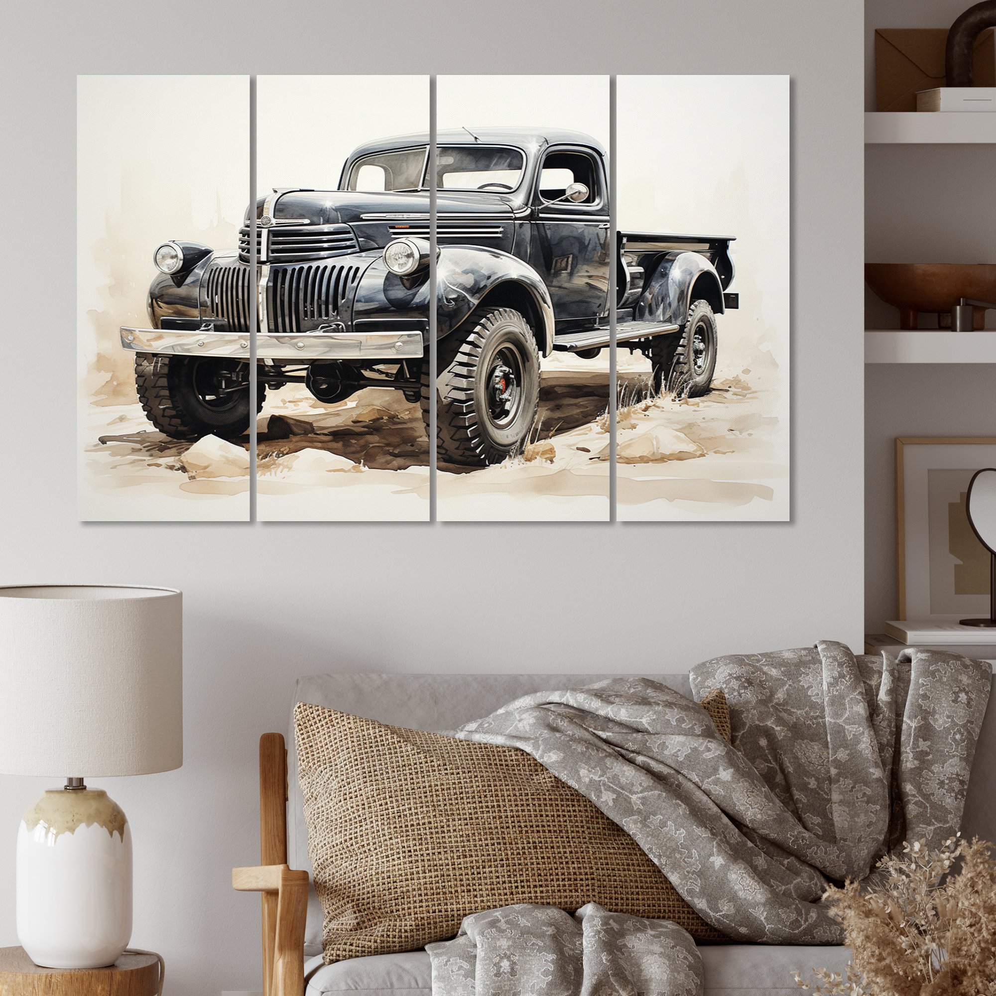 Winston Porter Minimalist Pickup Truck Monochrome On Canvas 4 Pieces ...