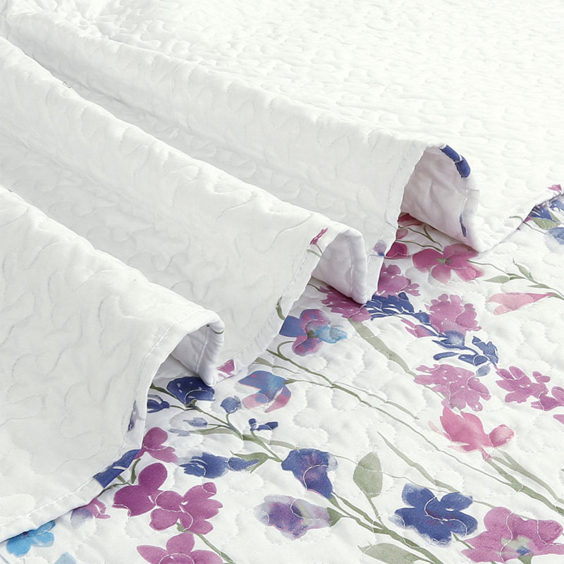 Legacy Decor White/Purple Microfiber 3 Piece Coverlet Set | Wayfair