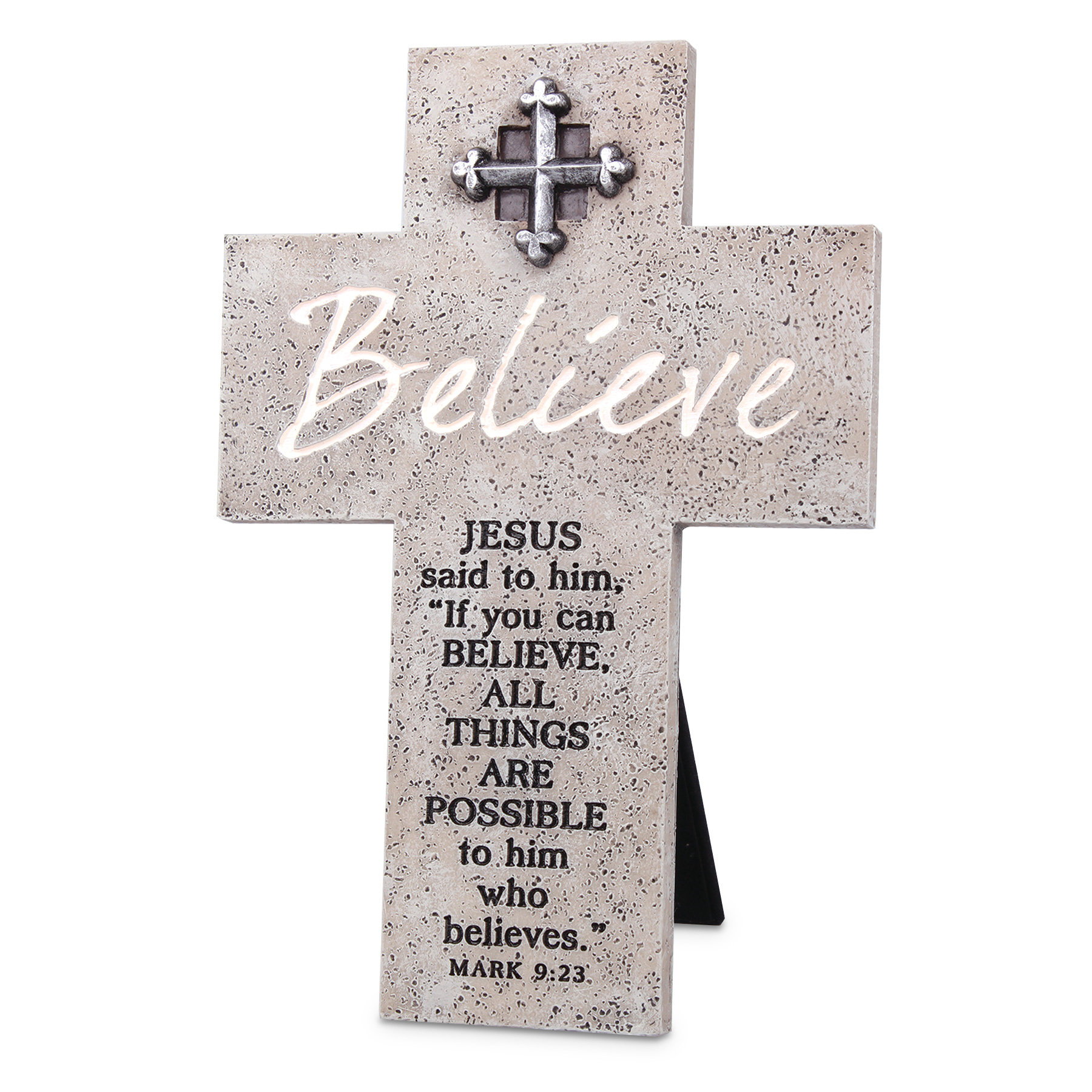 Trinx Hideyo Cross Emblem Believe Tabletop Cross | Wayfair
