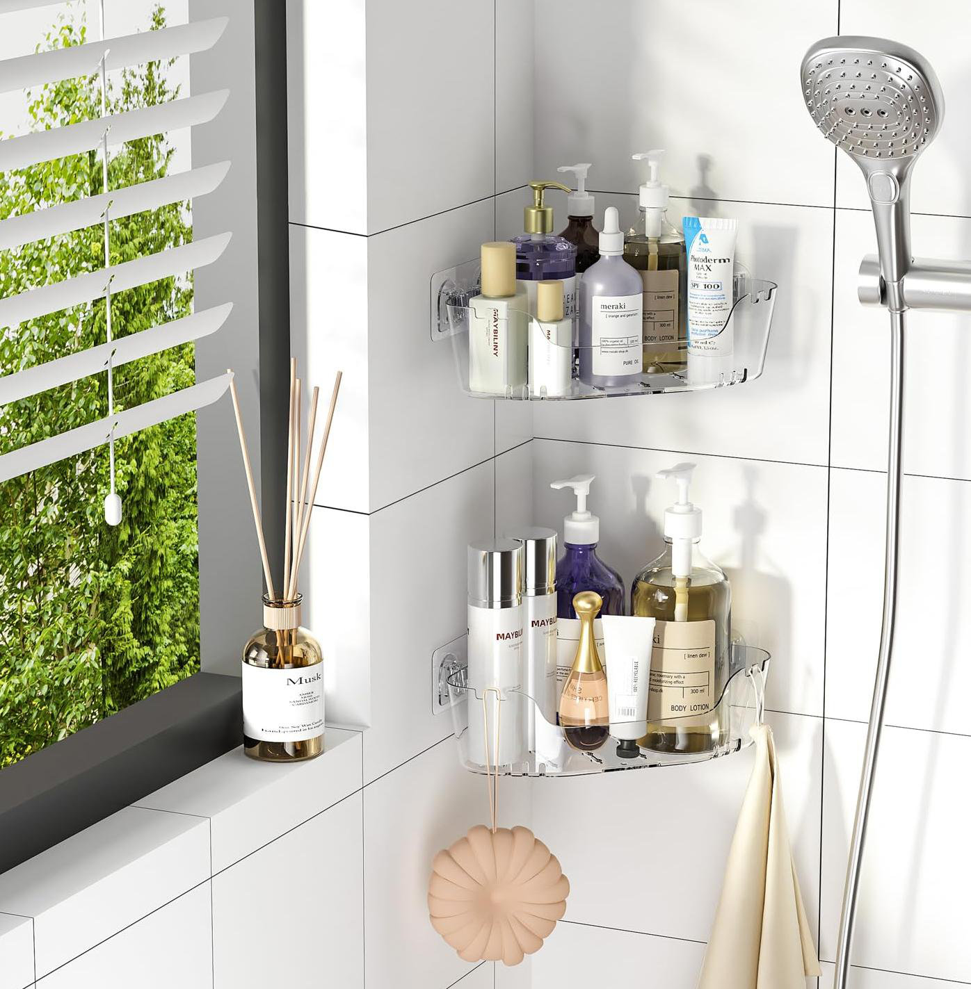 Rebrilliant Corner Shower Caddy, 3-Pack Adhesive Shower Organizer With Soap Holder And Hooks ...