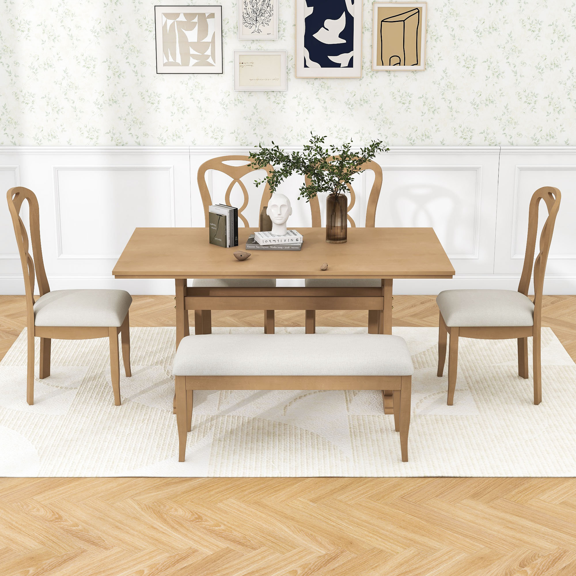 Lark Manor™ Dejontae Farmhouse 6-Piece Dining Set, Wood Trestle Dining ...