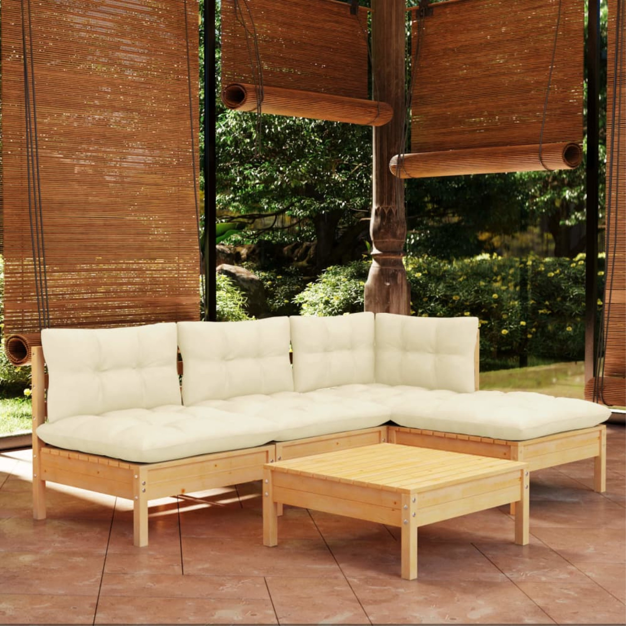 Latitude Run® Lassandra Patio Lounge Pinewood Sectional Seating Group with Cushions | Wayfair