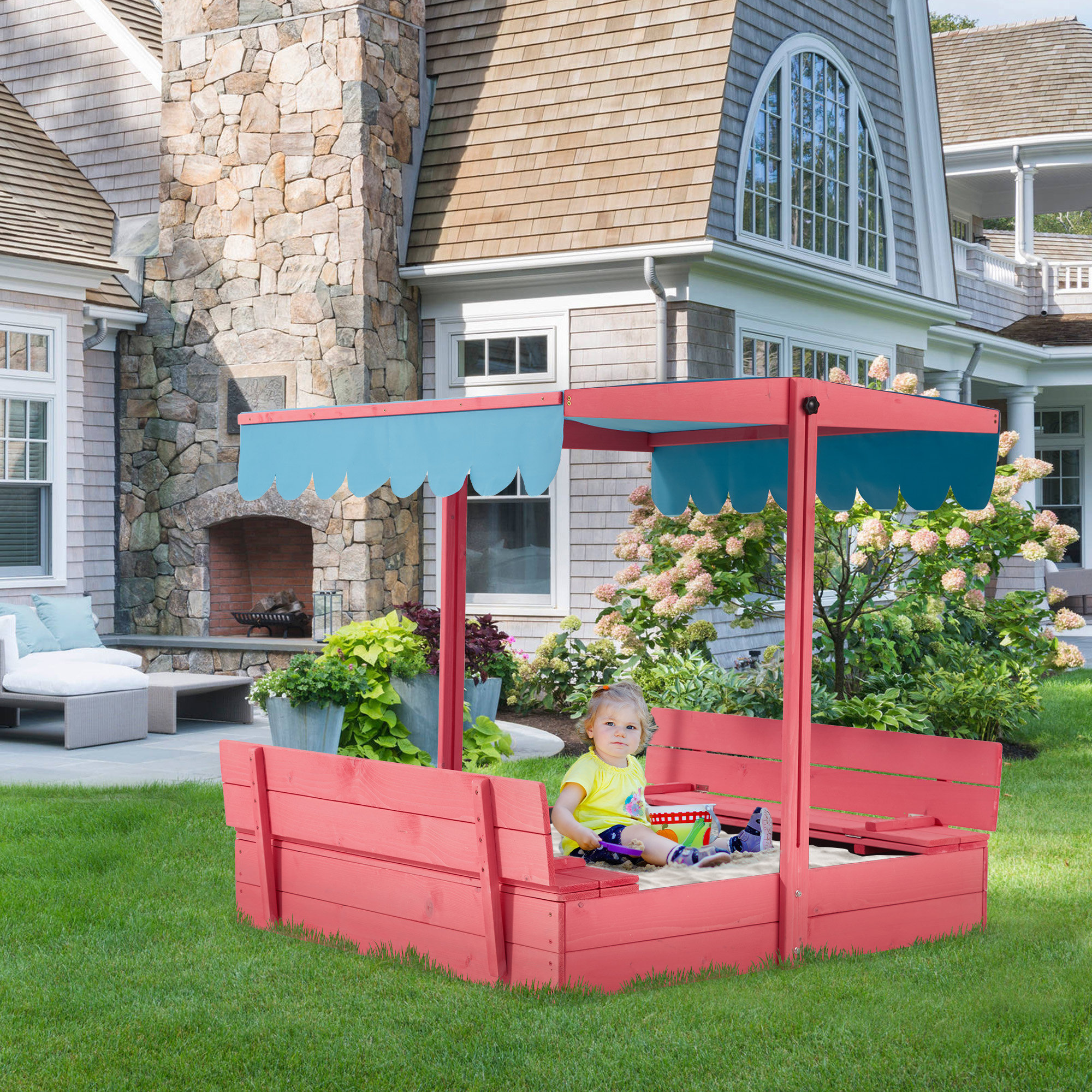 EROMMY 43.7'' x 43.3'' Solid Wood Square Sandbox with Cover | Wayfair