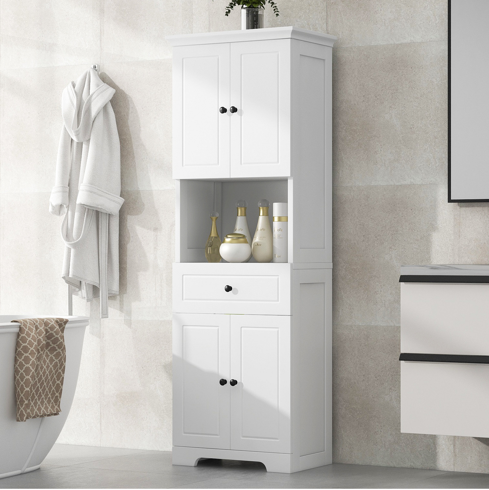 Lark Manor Tall Bathroom Cabinet With Four Doors, Large Storage Space ...