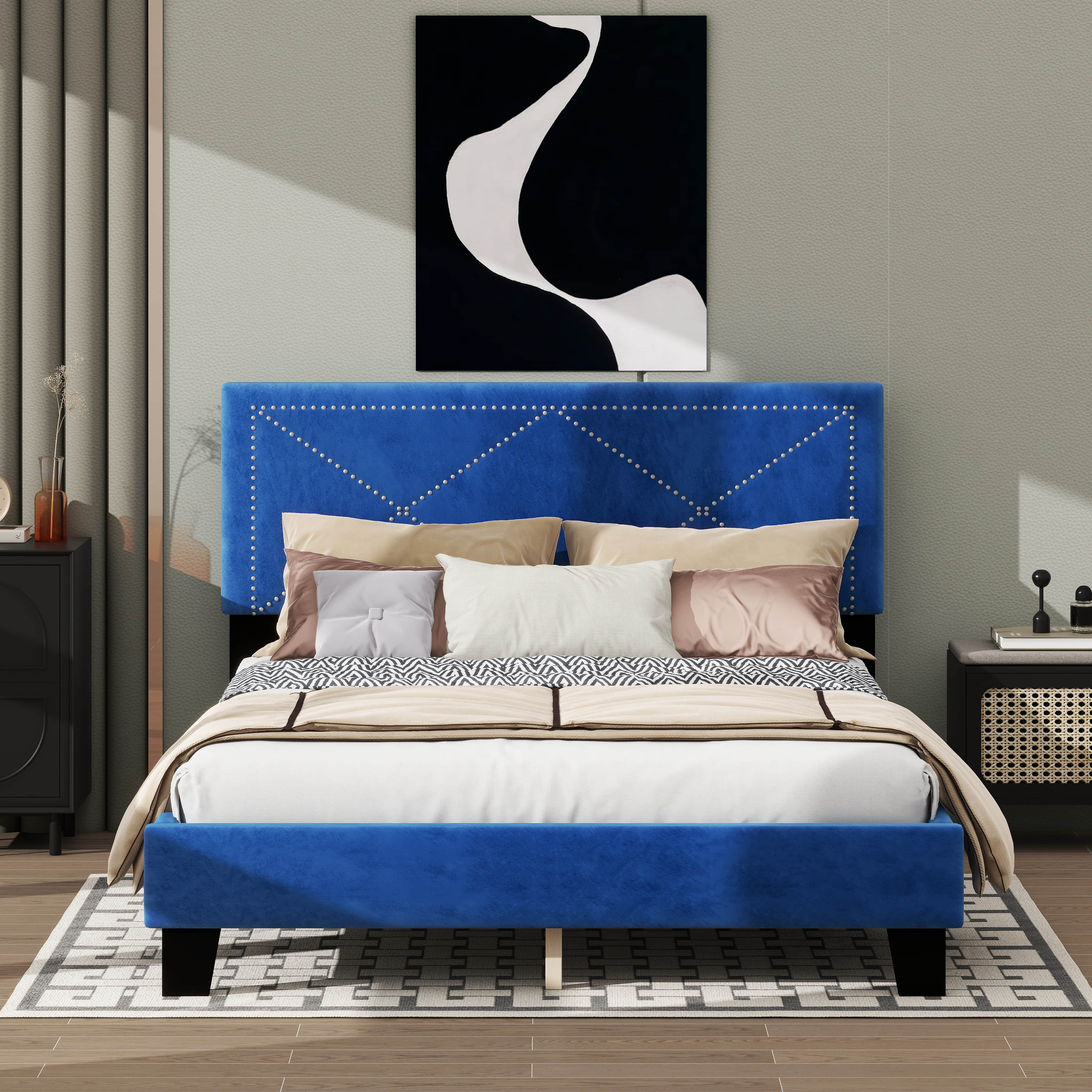 Ebern Designs Ceciley Simple Upholstered Bed Frame With Rivet Design ...