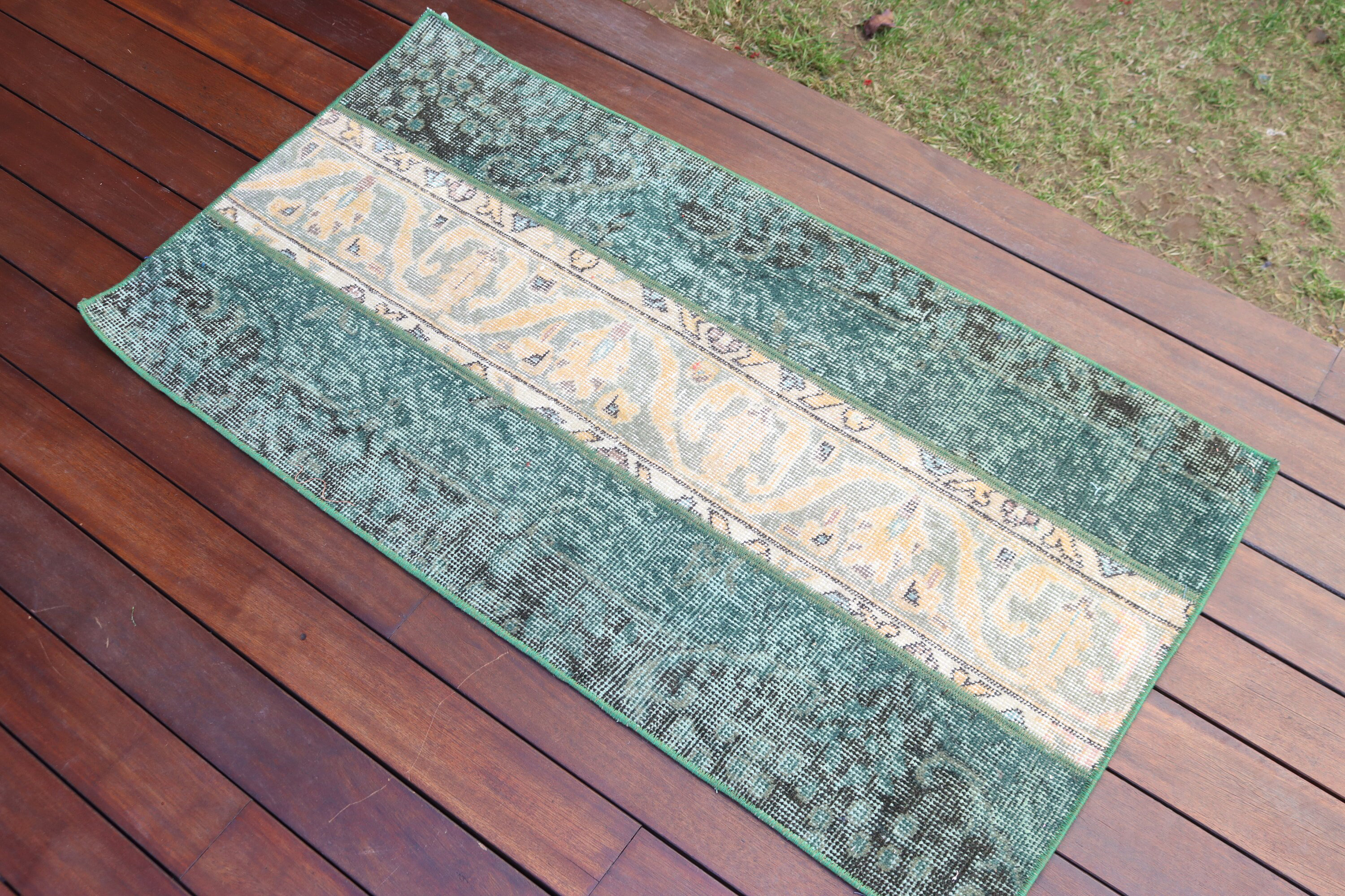 Bungalow Rose Handwoven Vintage Turkish Green Runner Rug with Tribal ...