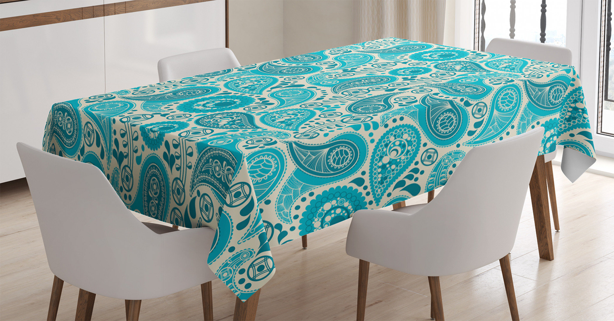 East Urban Home Turquoise Tablecloth, Paisley Pattern Antique Floral ...