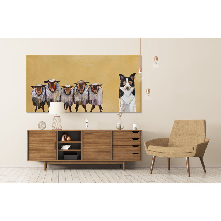Ebern Designs Border Collie And Crew Framed On Canvas by Eli Halpin ...