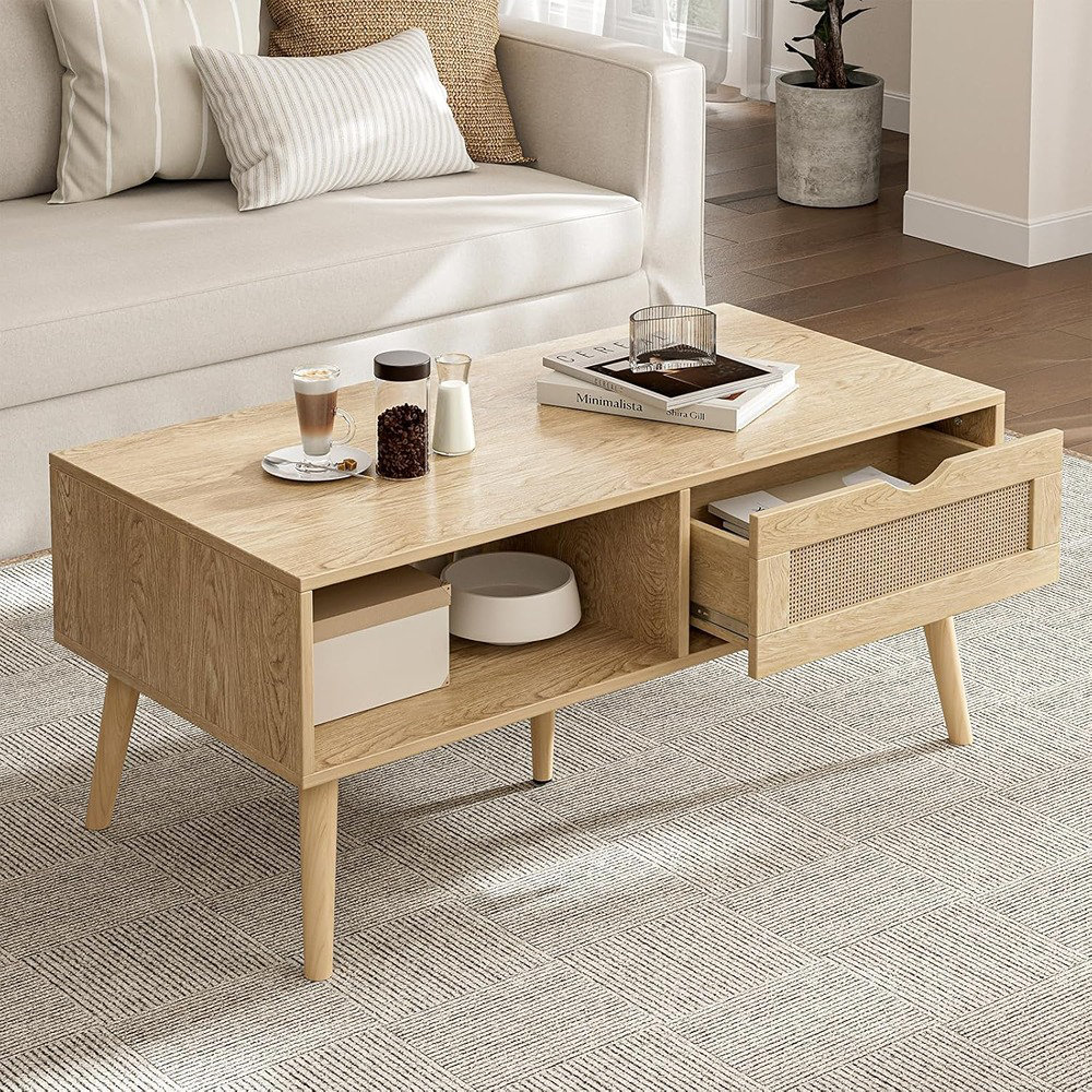 Bay Isle Home™ Wood Coffee Table With Storage, Boho Dining Table With ...