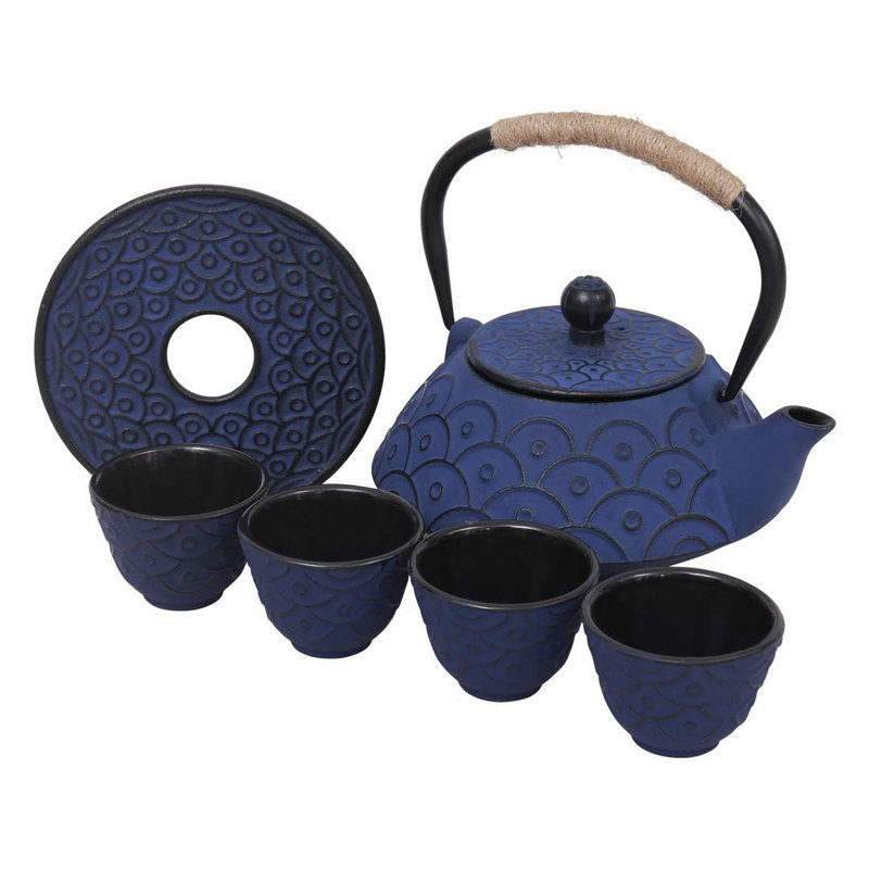 Lark Manor Japanese Style Cast Iron Teapot Set (Fish Scale Pattern ...