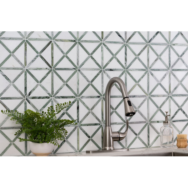 Ackland Verdant Green Geometrica Pattern 12" X 12" Polished Marble ...