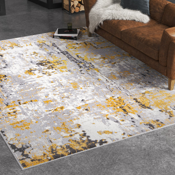 Steelside™ Chiswick Machine Woven Performance Yellow/Gray/Ivory Rug ...