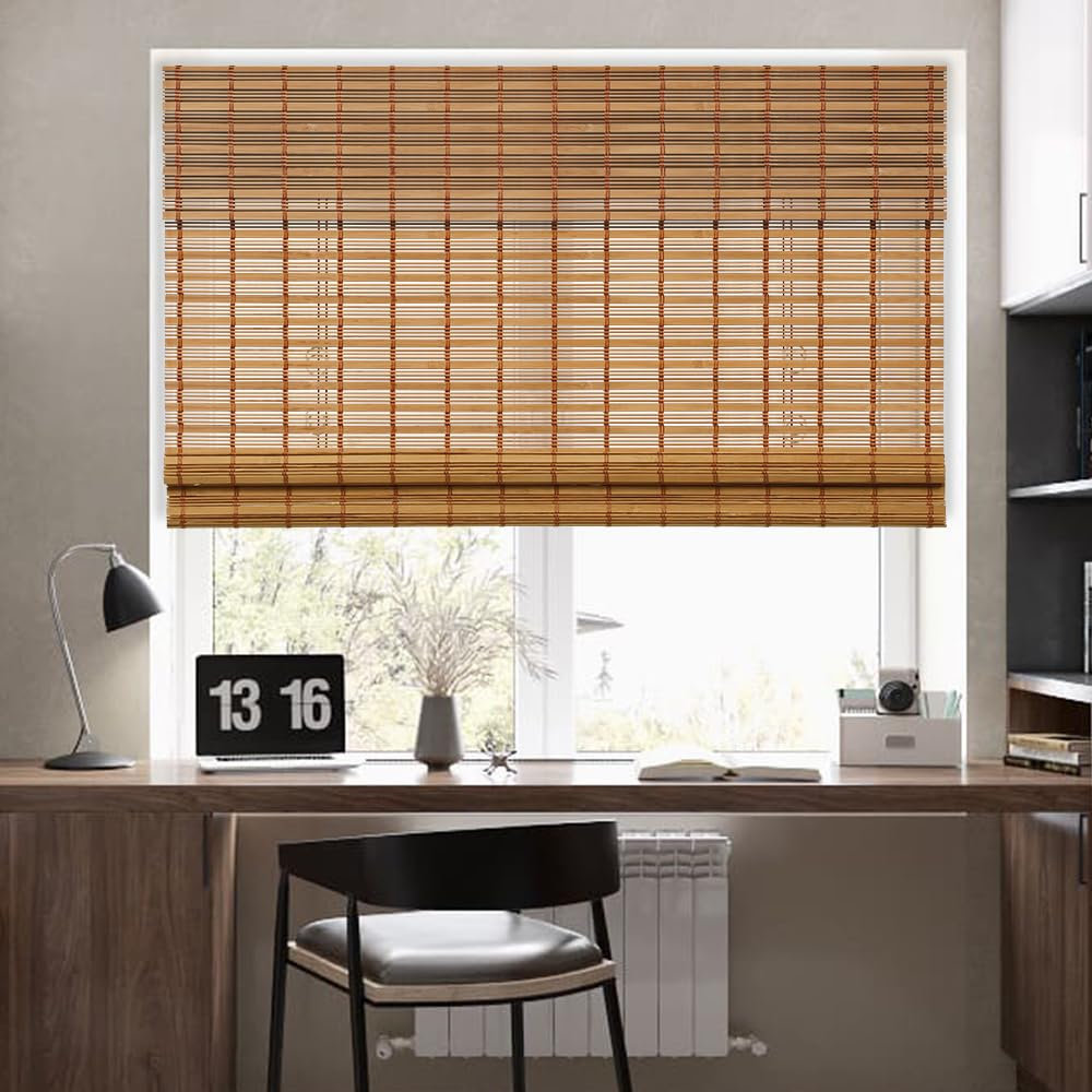Gracie Oaks Cordless Sheer Bamboo Roman Shades, Light Filtering Woven ...