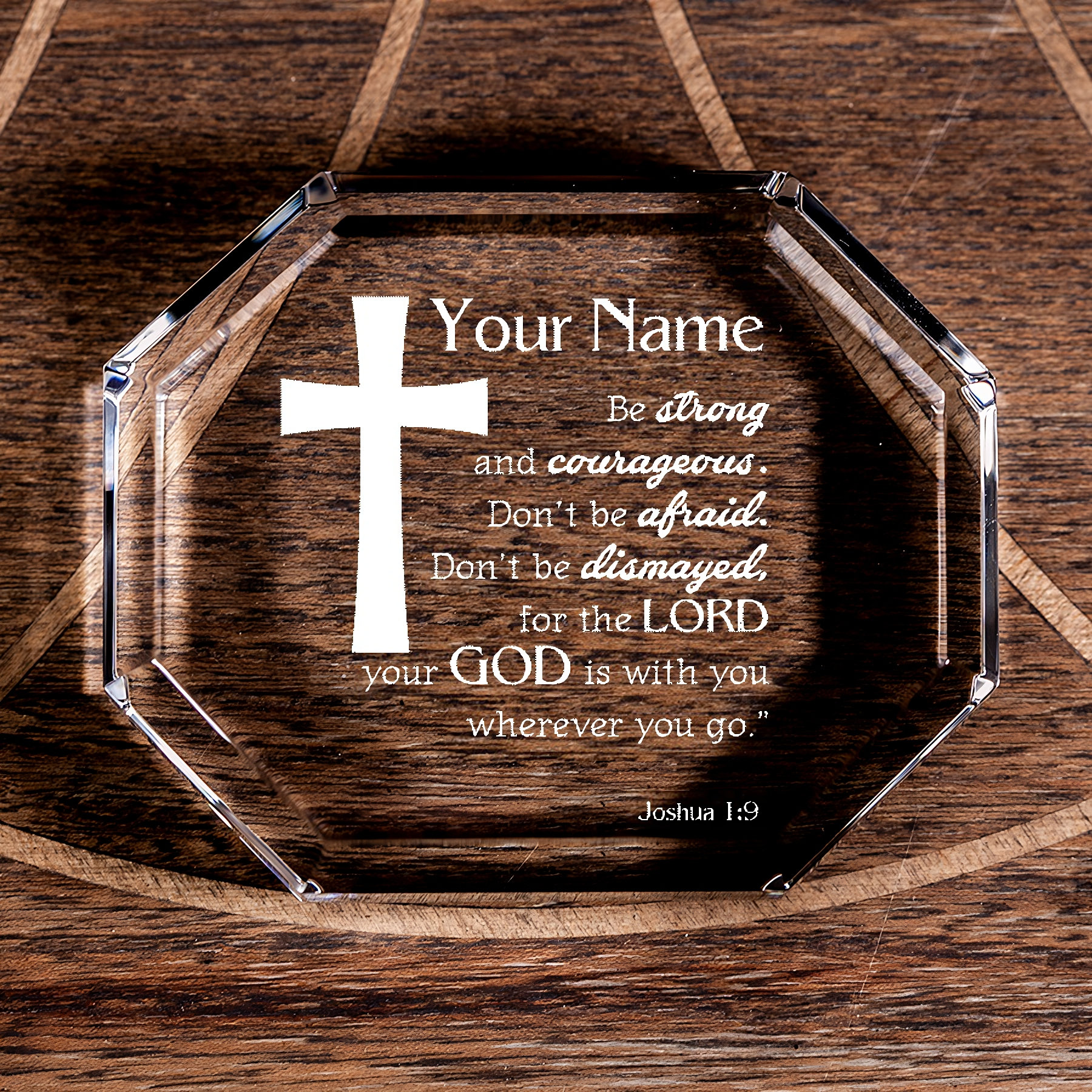 Trinx Jesteen Personalized 3D Laser-Engraved Cross Octagonal Crystal ...