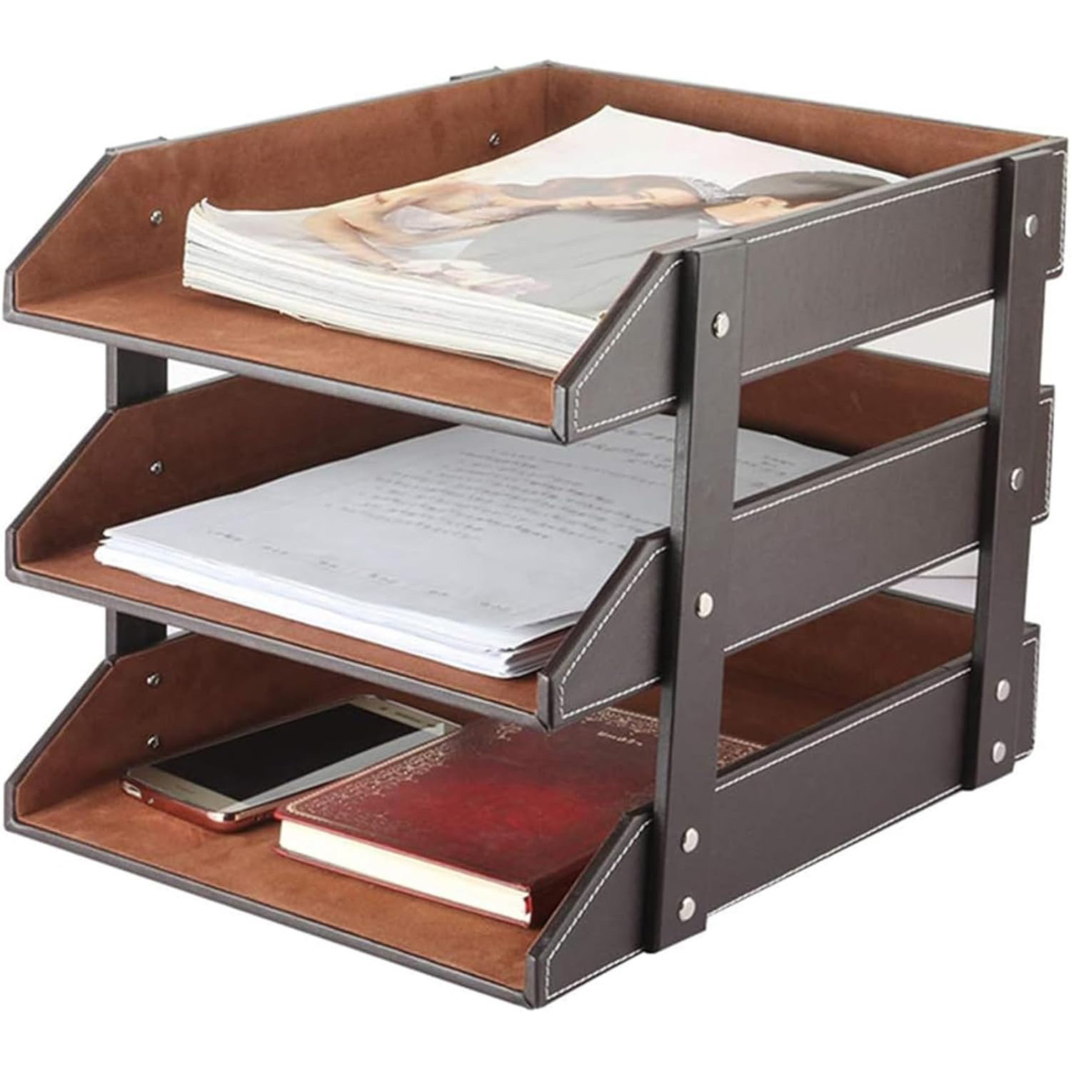 Inbox Zero Stackable Leather Desk Organiser & A4 Letter Tray | Wayfair ...