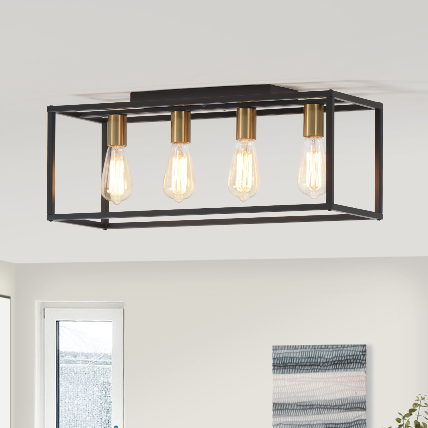 Gracie Oaks Maleika 4-Light Flush Mount Rectangular Ceiling Light ...