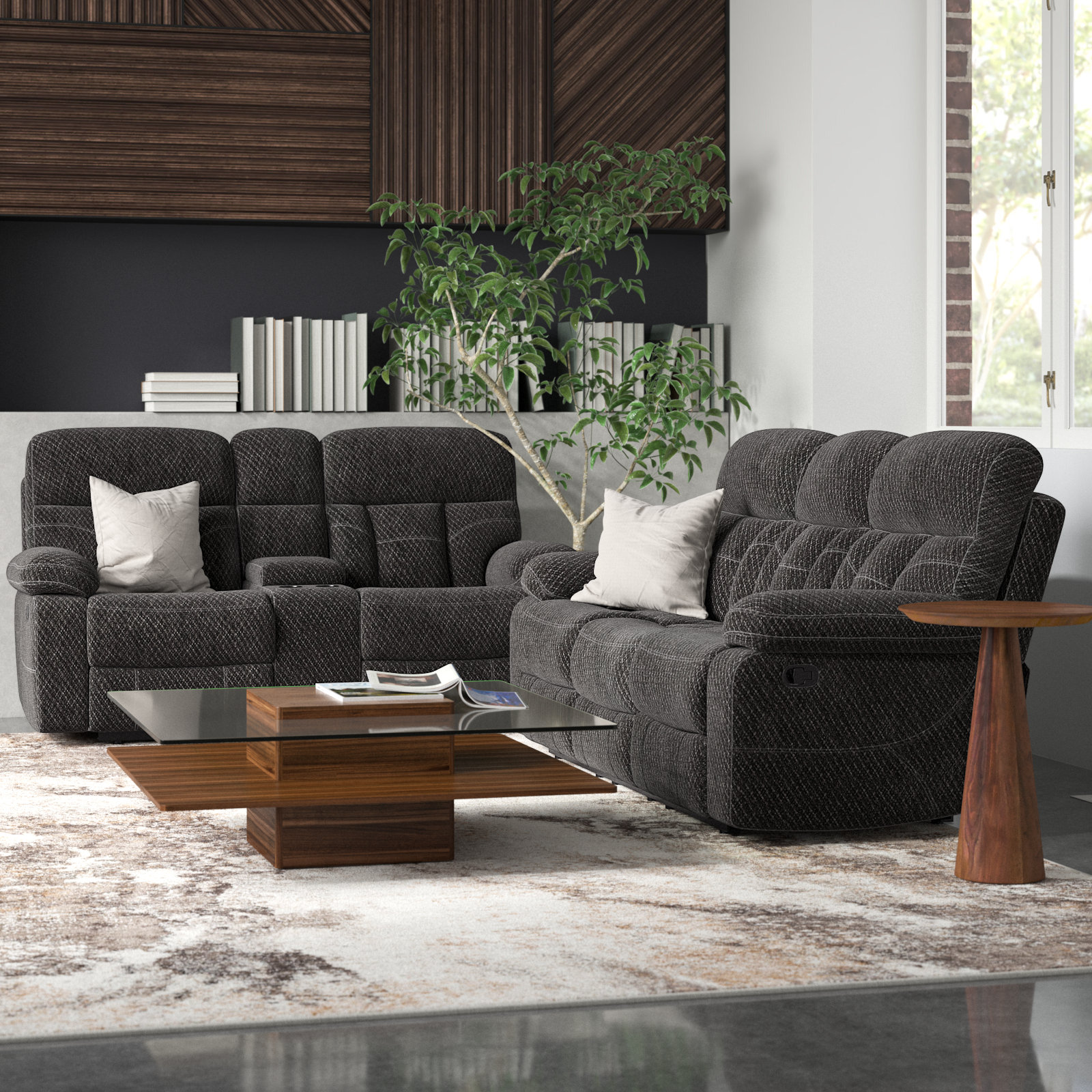 Wade Logan Carlett 2 - Piece Polyester Fabric Upholstery Manual Reclining Living Room Set ...