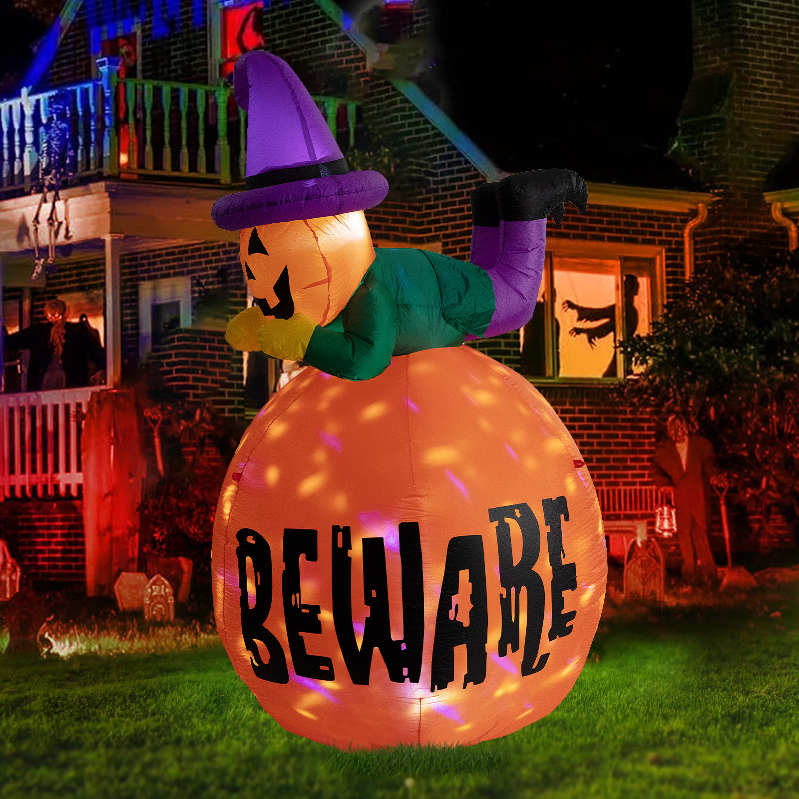 The Holiday Aisle® Halloween Inflatable Wizard with Lighted Pumpkin ...