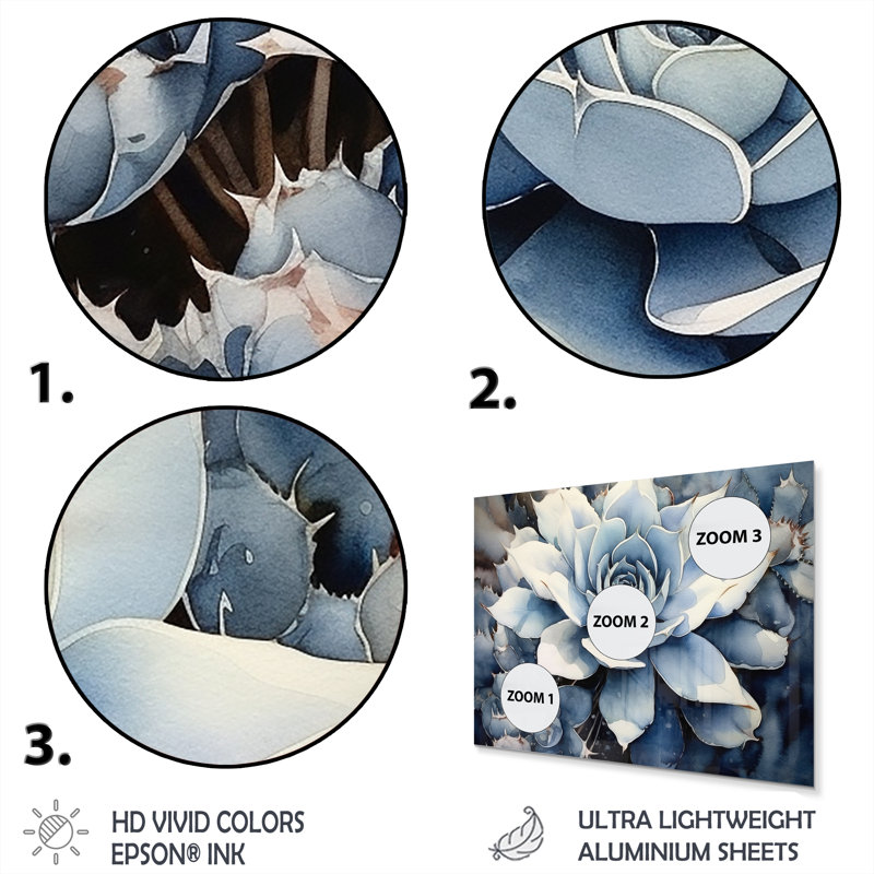 Design Art Blue White Cactus Minimal Collage I - Floral Metal Art Print ...