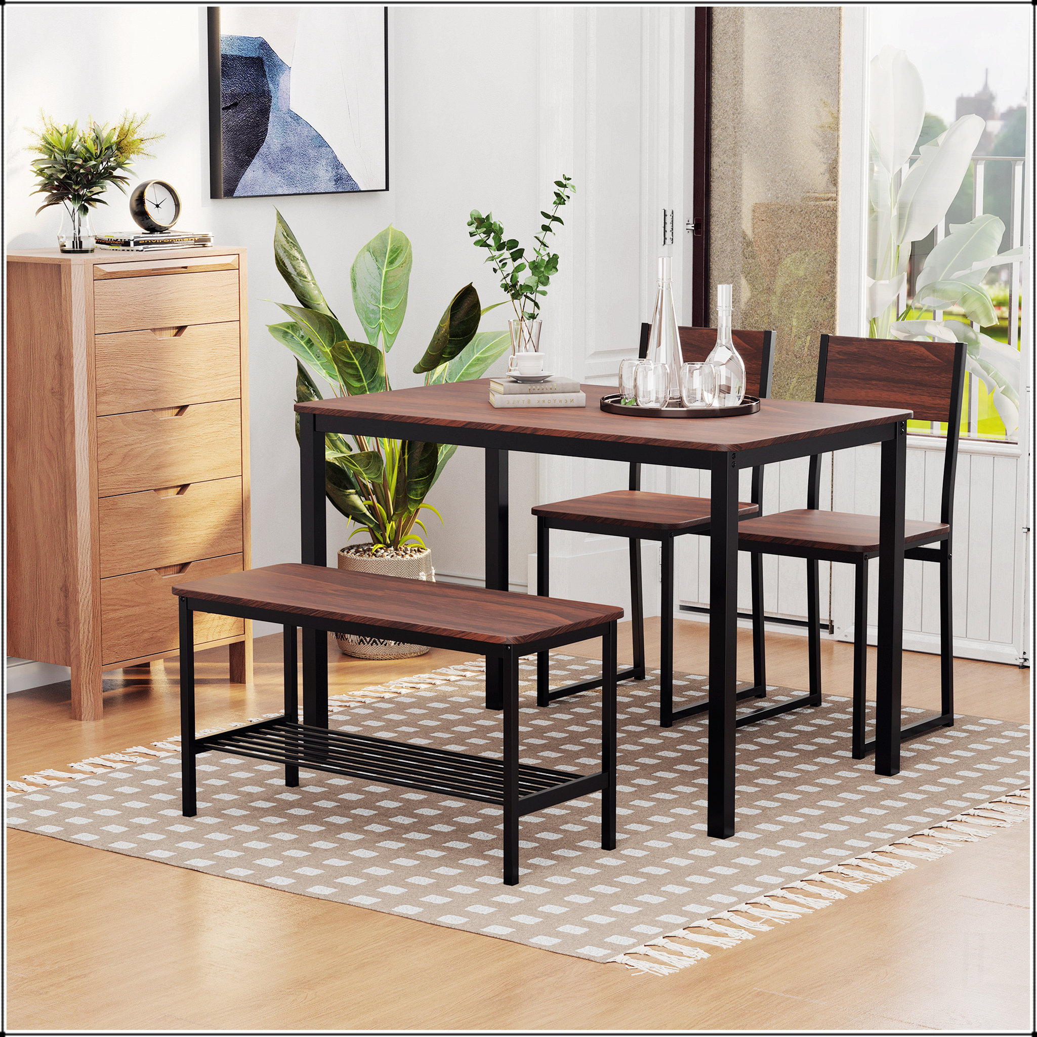 Ebern Designs 4 Piece Dining Table Set with Bench, Kitchen Table and ...