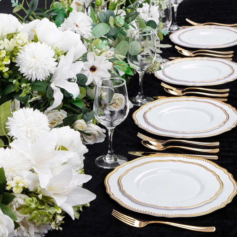 REFISM White and Gold Trim Disposable Plates | Wayfair