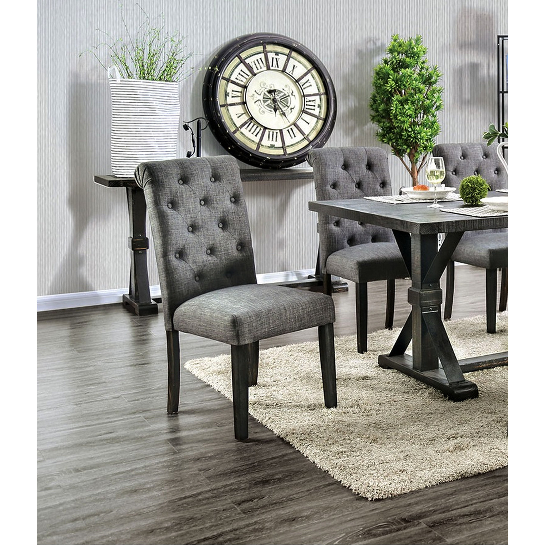 One Allium Way® Rustic Side Chairs, Linen-like Fabric, Solid Wood, Button Back For Home Dining ...