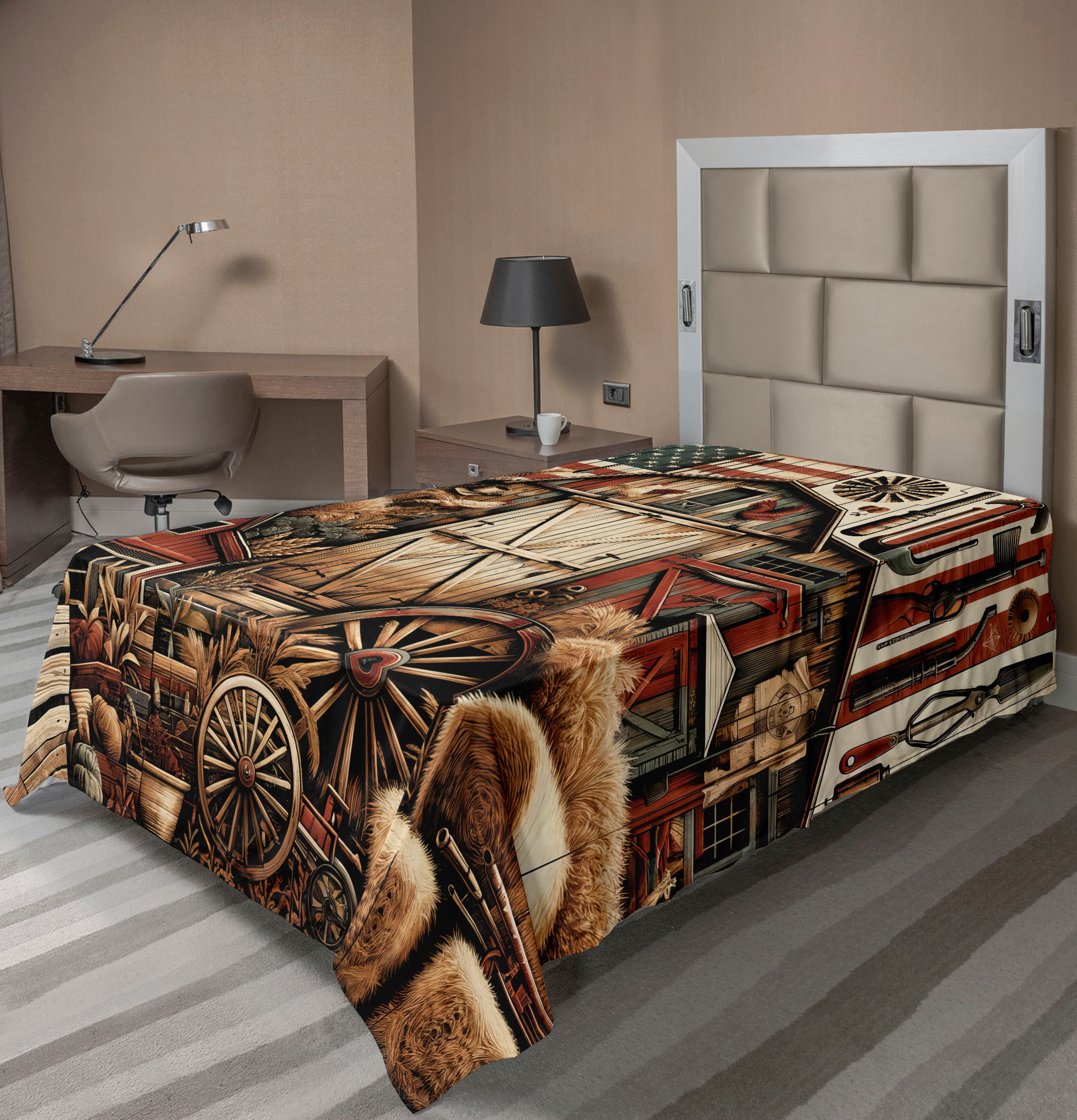 Ambesonne Rustic Top Flat Sheet American Barn Western Farm Paprika ...