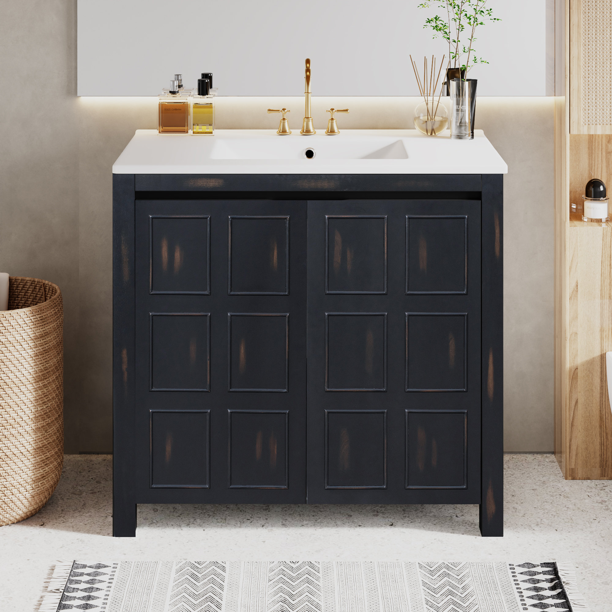 Gracie Oaks 36 " Bathroom Vanity Organizer with Ceramic Sink - Wayfair ...