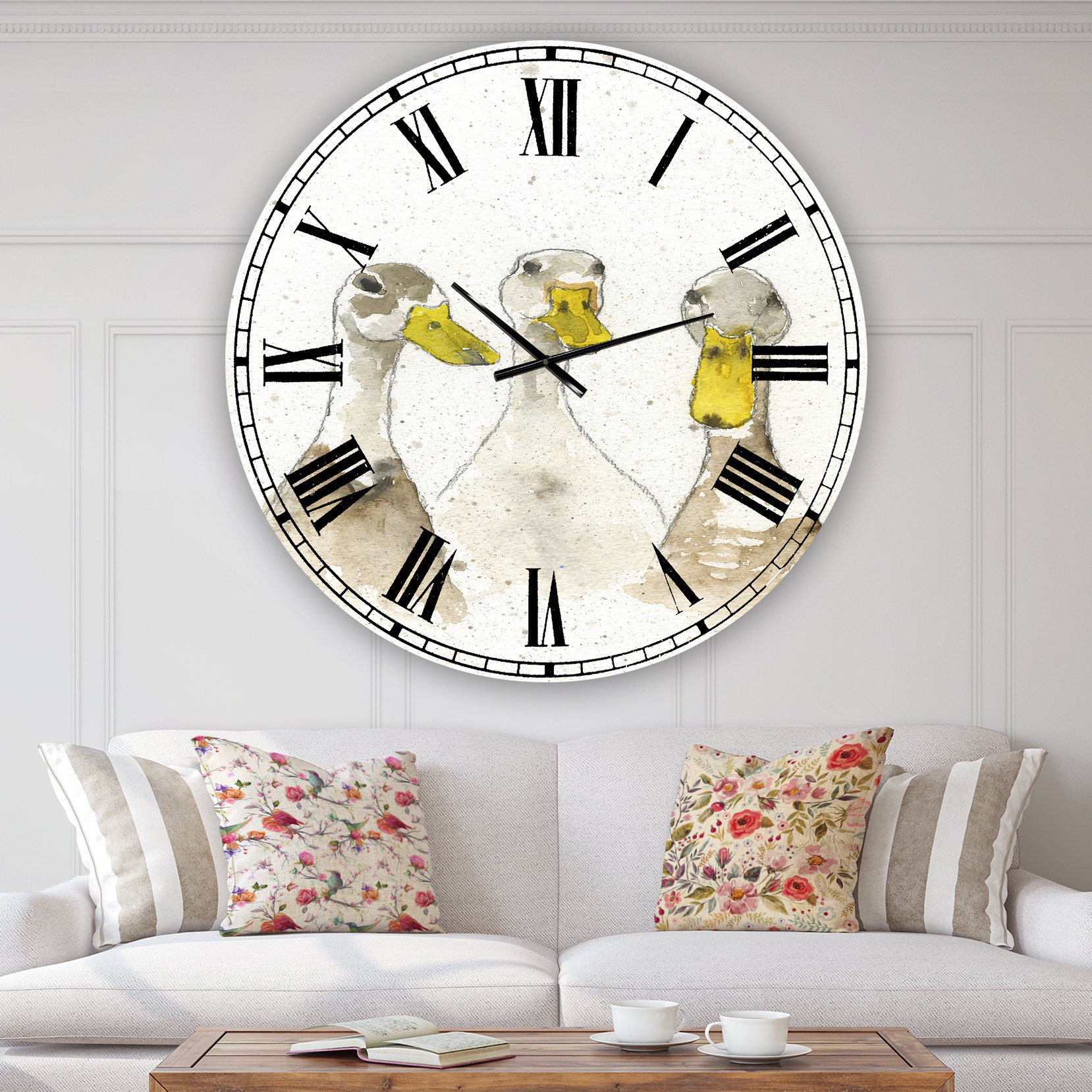 East Urban Home Three White Ducks - Oversized Farmhouse Wall Clock ...
