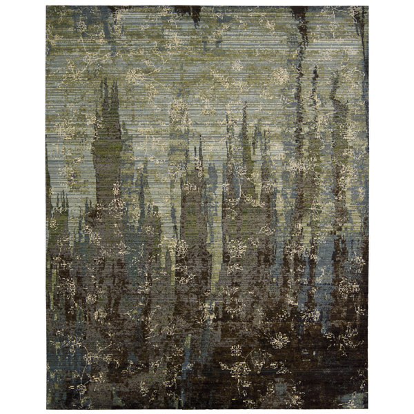 Bungalow Rose Hayek Abstract Aqua/Green Area Rug | Wayfair