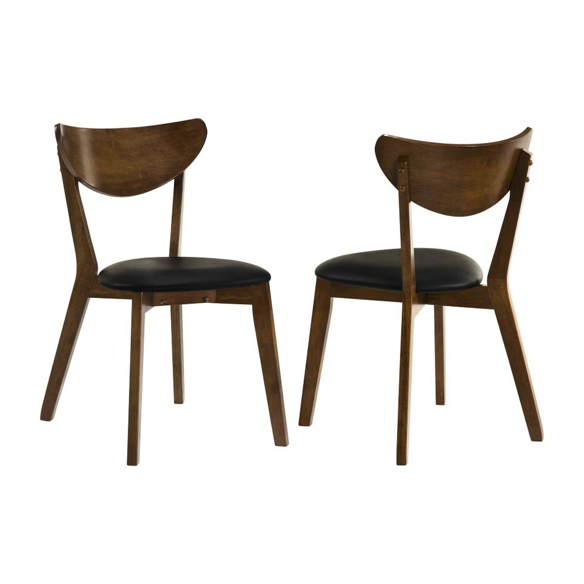 George Oliver Of 2 Black Seat Dark Walnut Dining Chairs - Mid Century ...