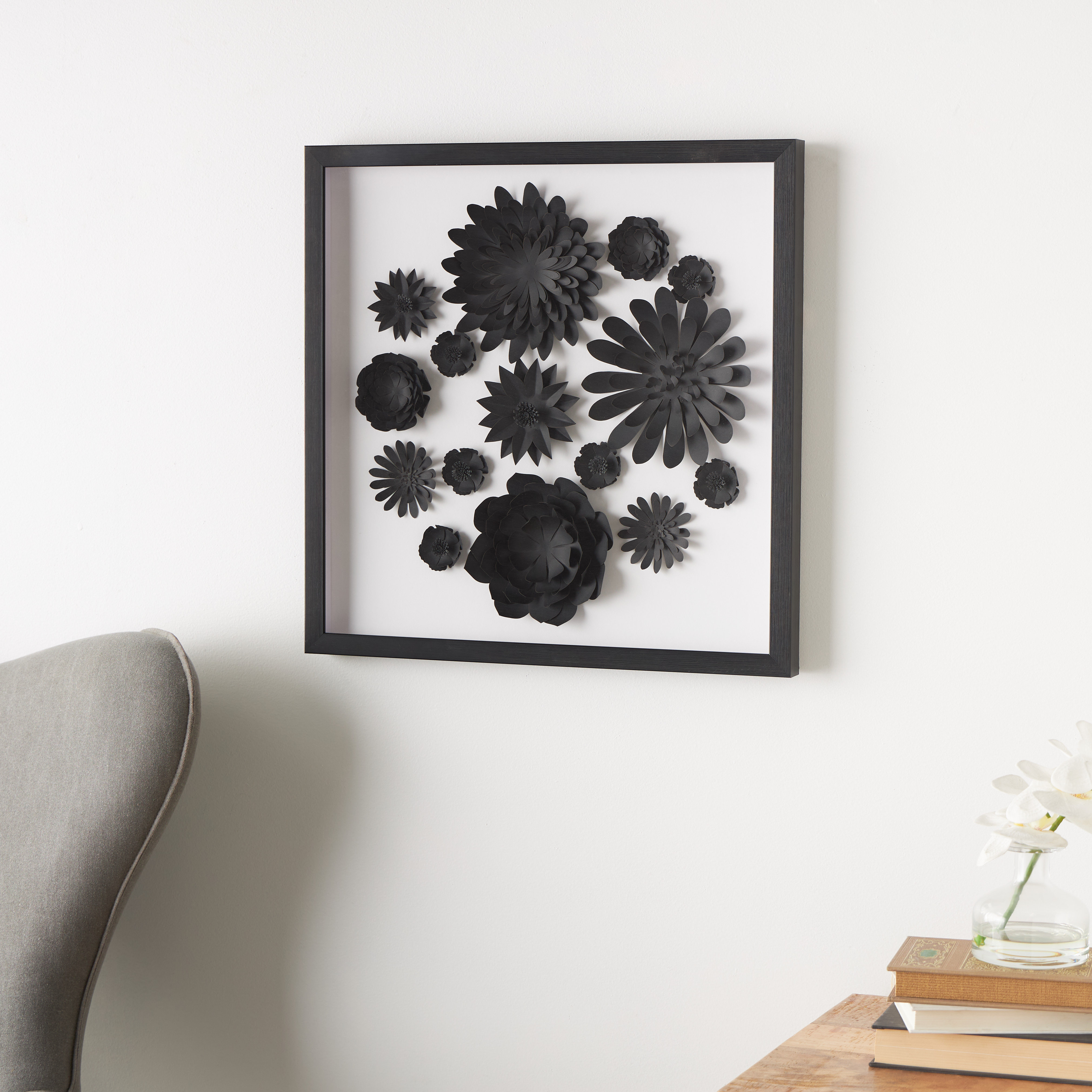 Winston Porter Paper Cluster Floral Shadow Box Framed On Paper Bold Art ...