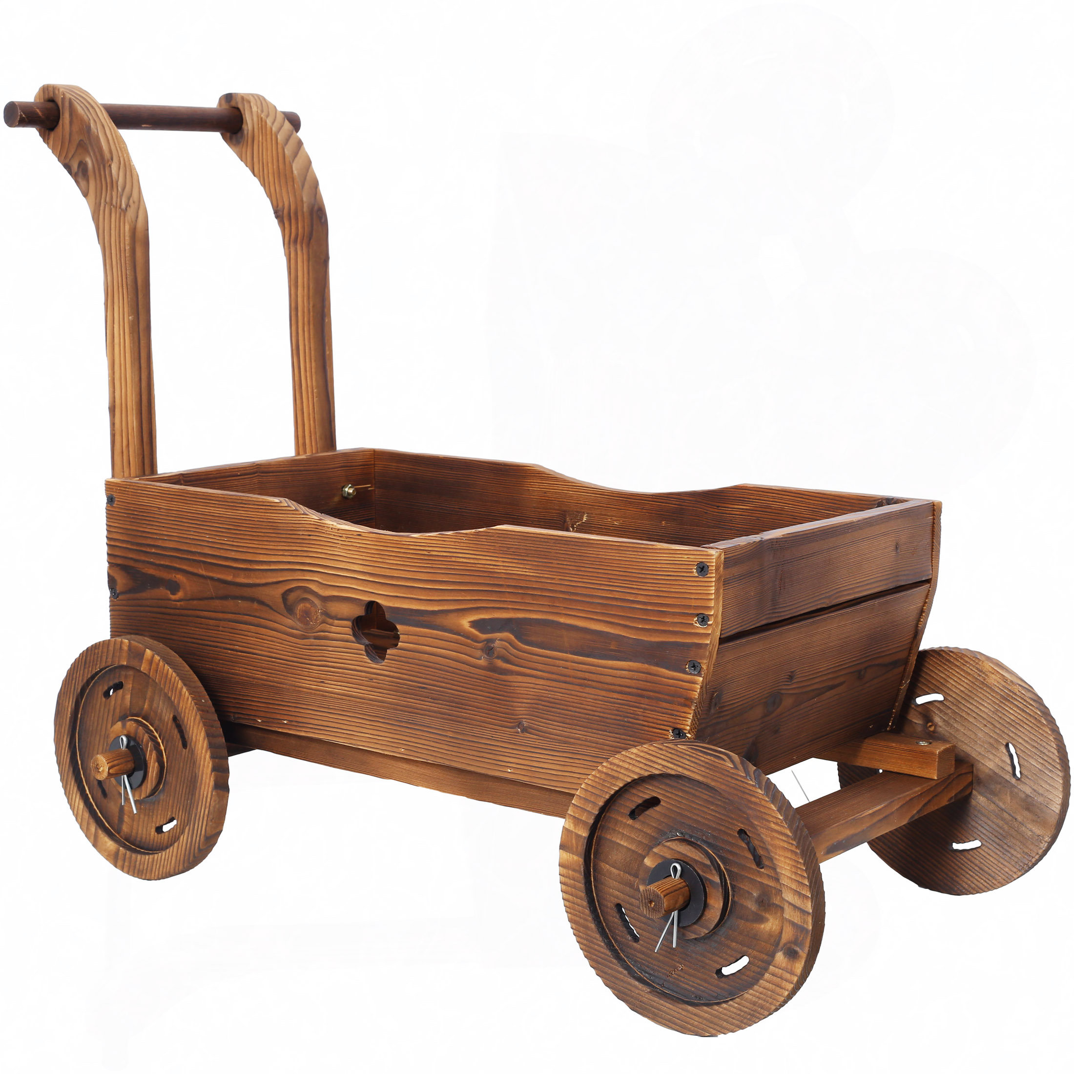 weixunguang Wooden Wagon Planter Box, Mobile Garden Planter With 4 ...