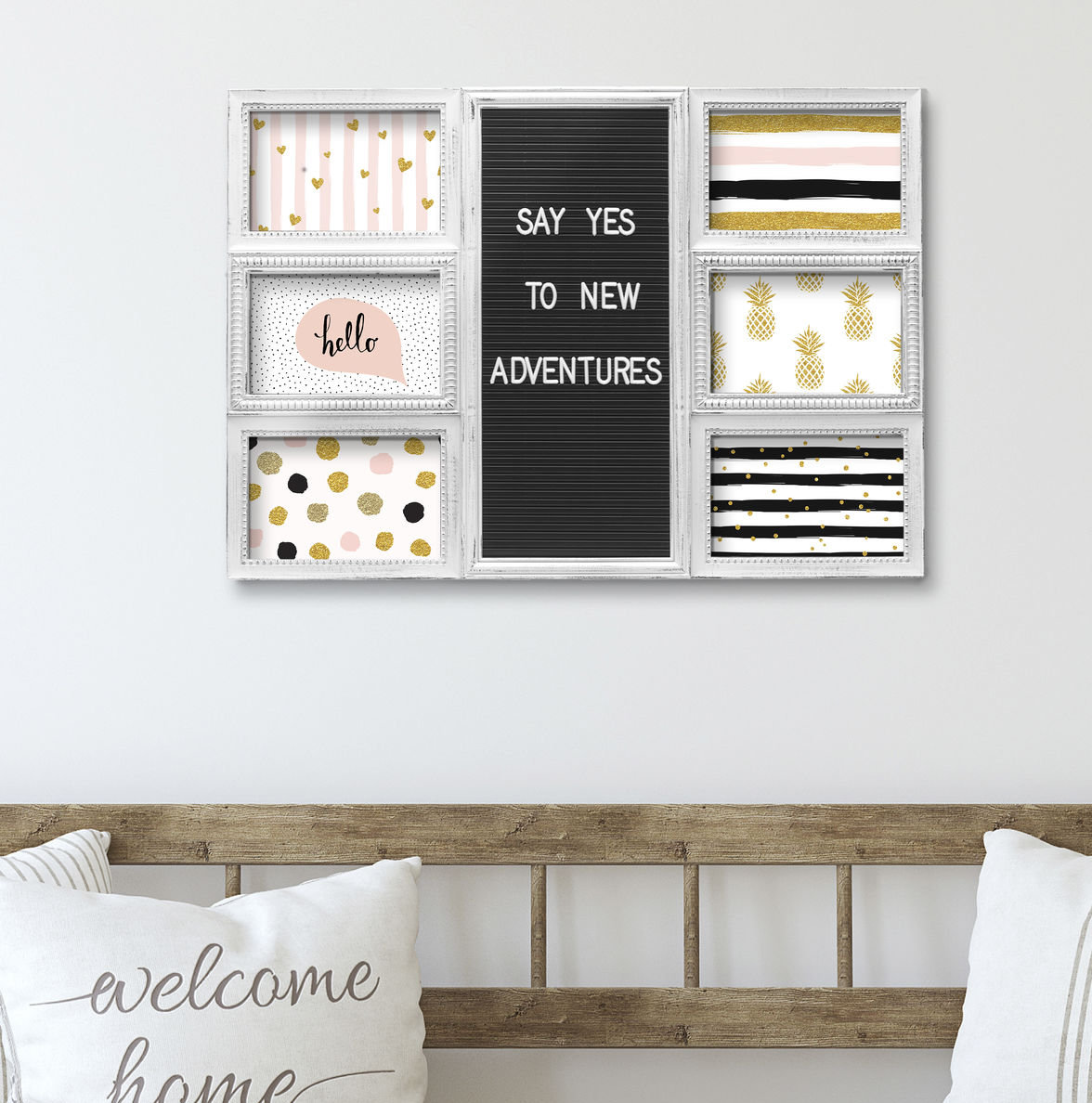 MELANNCO Customizable Letterboard 6-Opening Photo Collage, 20 x 14 inch ...