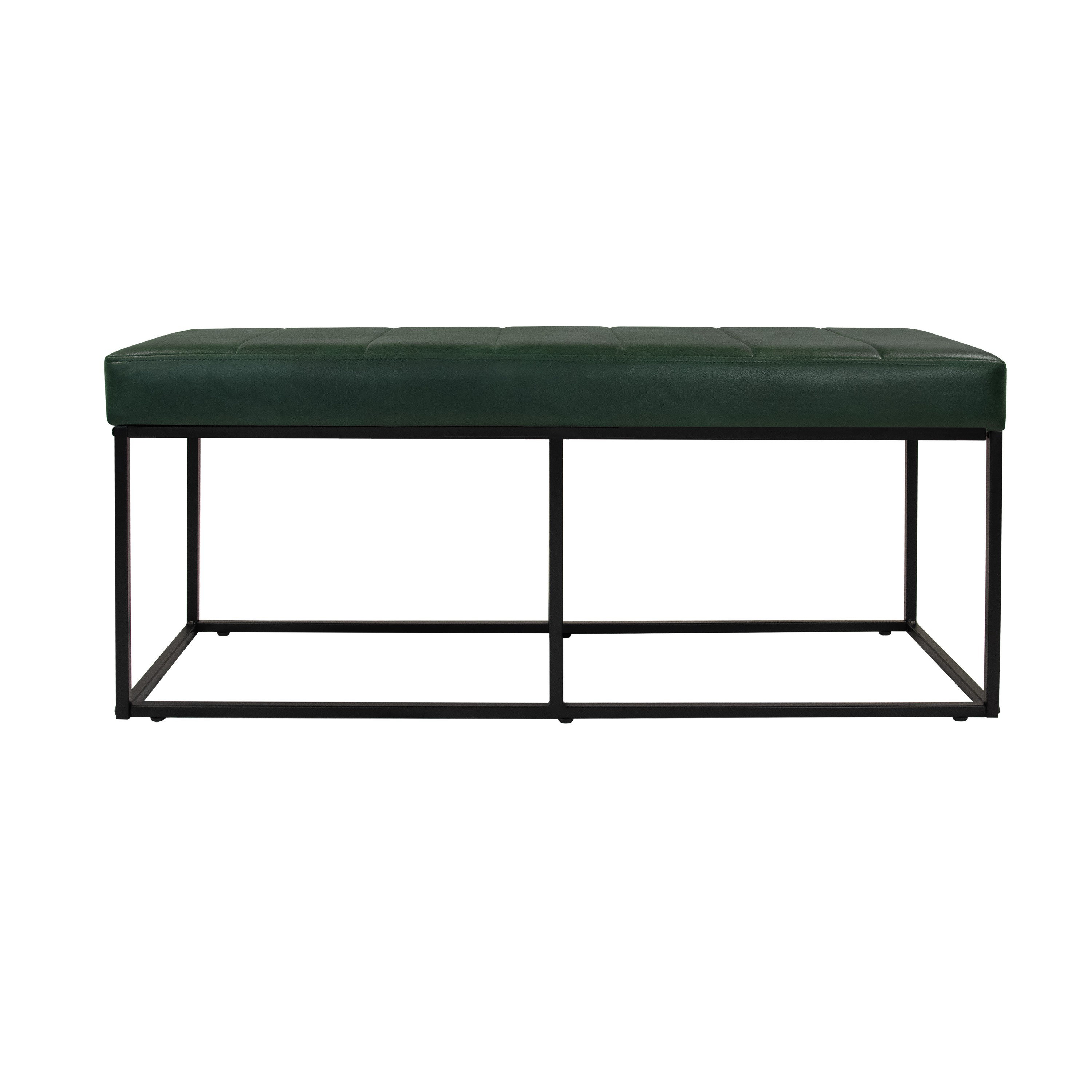 Benjara Kai Bench, Open Metal Frame, Green Channel Stitched Faux Suede ...