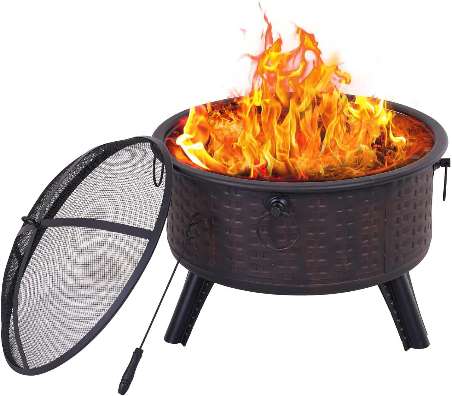 Olilawn Fire Pit - 26-Inch Outdoor Wood Burning Firepit with Poker, and ...