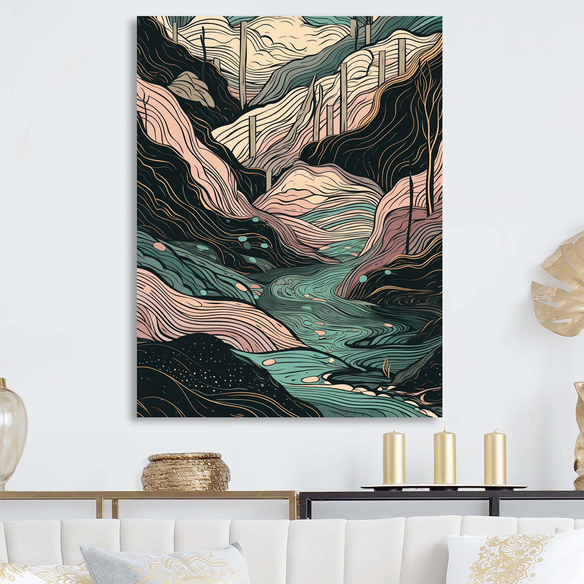 Ivy Bronx Green Linear Symphony IV - Minimalism Line Art Metal Wall ...