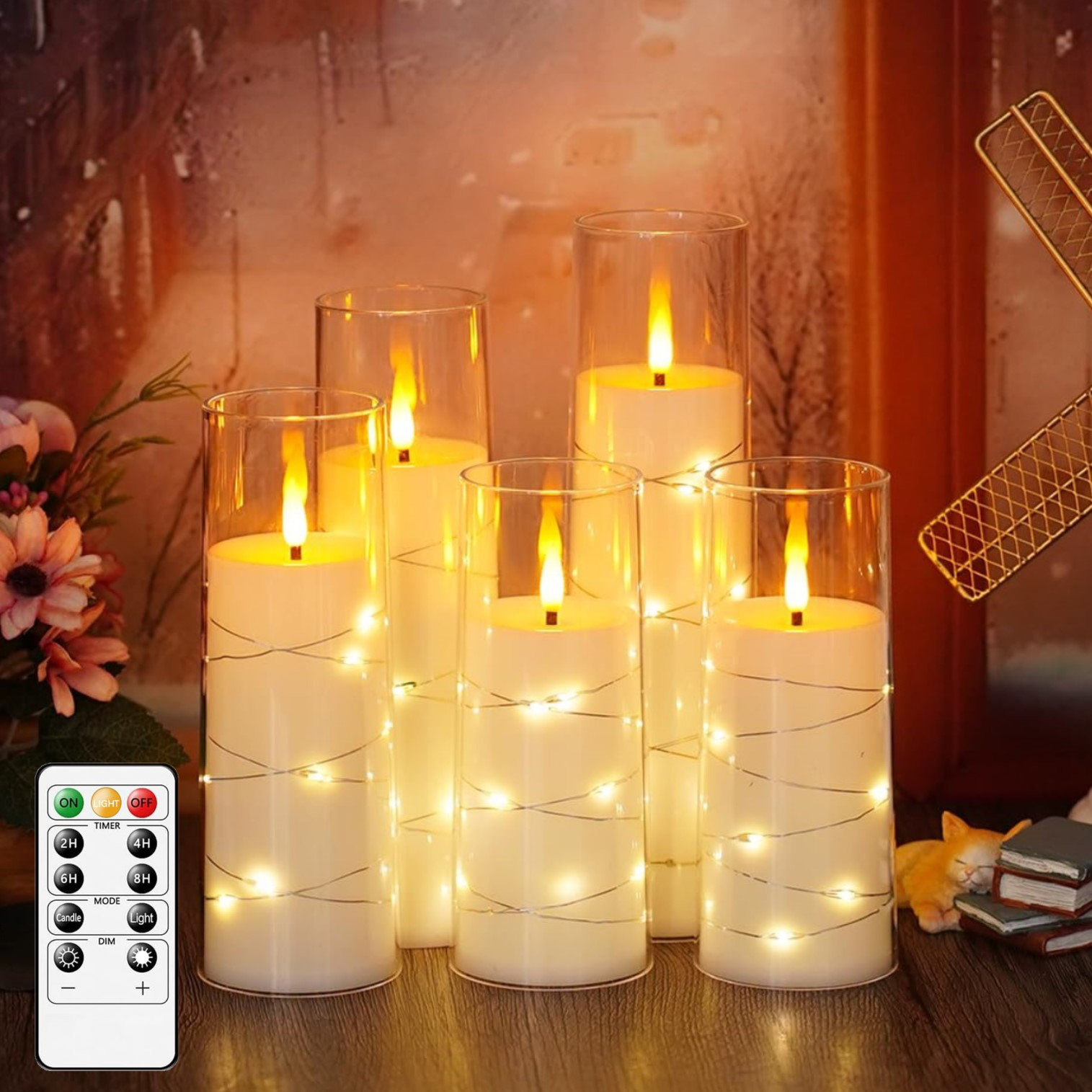Symple Stuff Flickering Flameless LED Candles with Timer 5 Pc,Acrylic ...