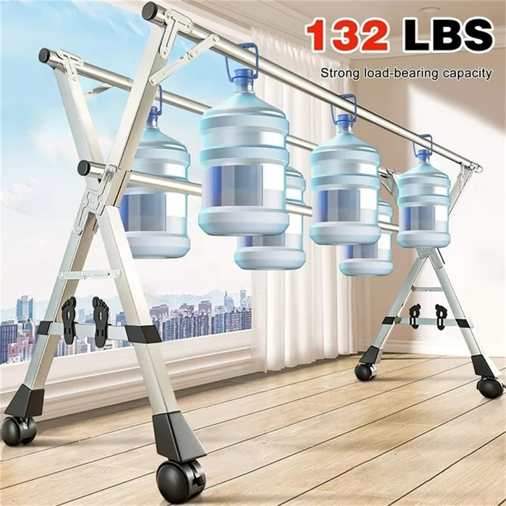 Rebrilliant Nicoya 55.1'' Metal Rolling Wall Mounted Clothes Rack | Wayfair