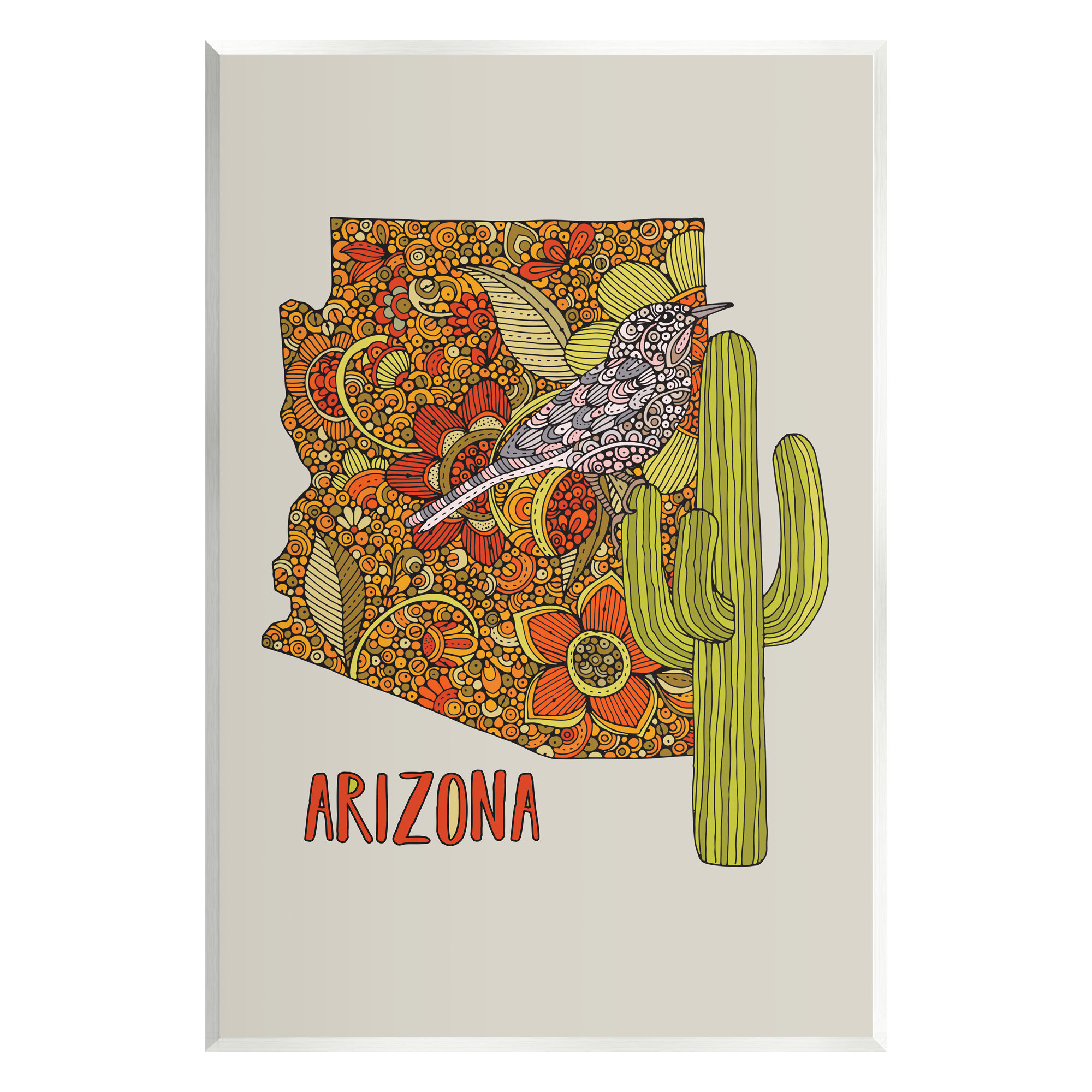 Stupell Industries Arizona State Bird Detailed Cactus Floral Pattern ...