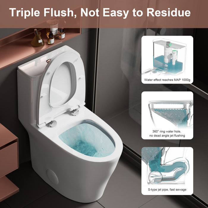 SUPERFLO Elongated Modern Toilet with Comfort Seat Height 17.3 ...