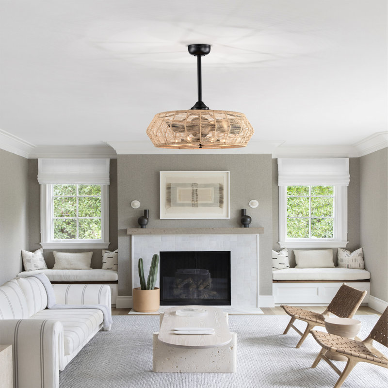 Warehouse of Tiffany Akasha 28 Inch Rattan Rope Ceiling Fan 6 Light ...