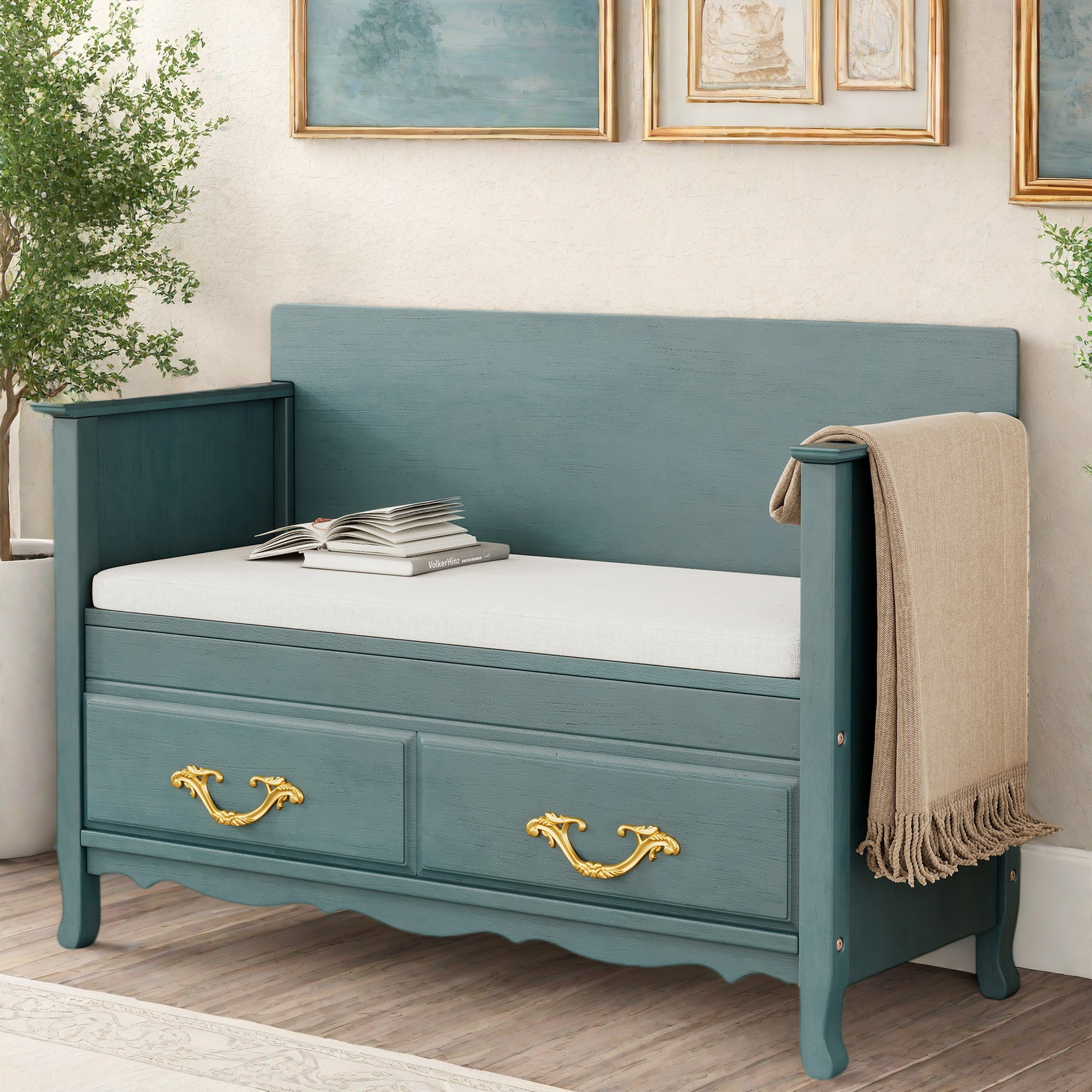 Red Barrel Studio Retro Bench With Removable Cushion, Hidden Storage ...